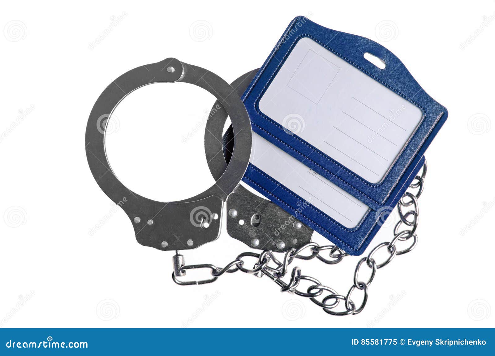 Handcuffs with Chain and Name Tag Stock Image - Image of chain, surname ...