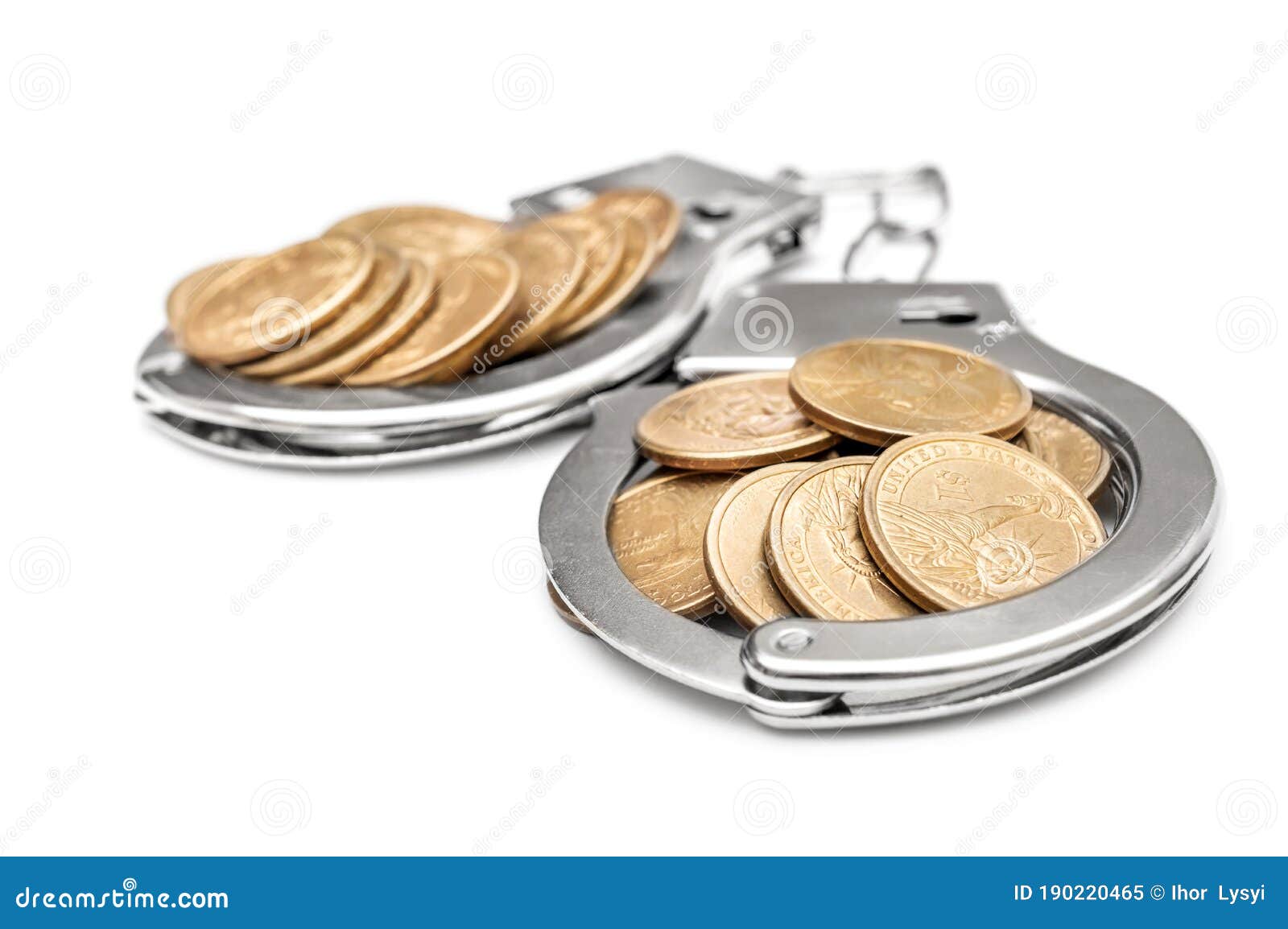 Handcuffs with Coins on White Background Stock Image - Image of lock ...