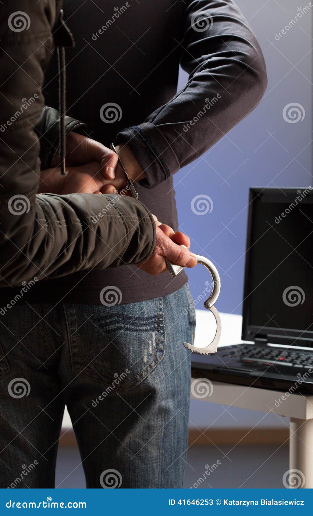 Handcuffs for a hacker stock image. Image of laptop, stealing - 41646253