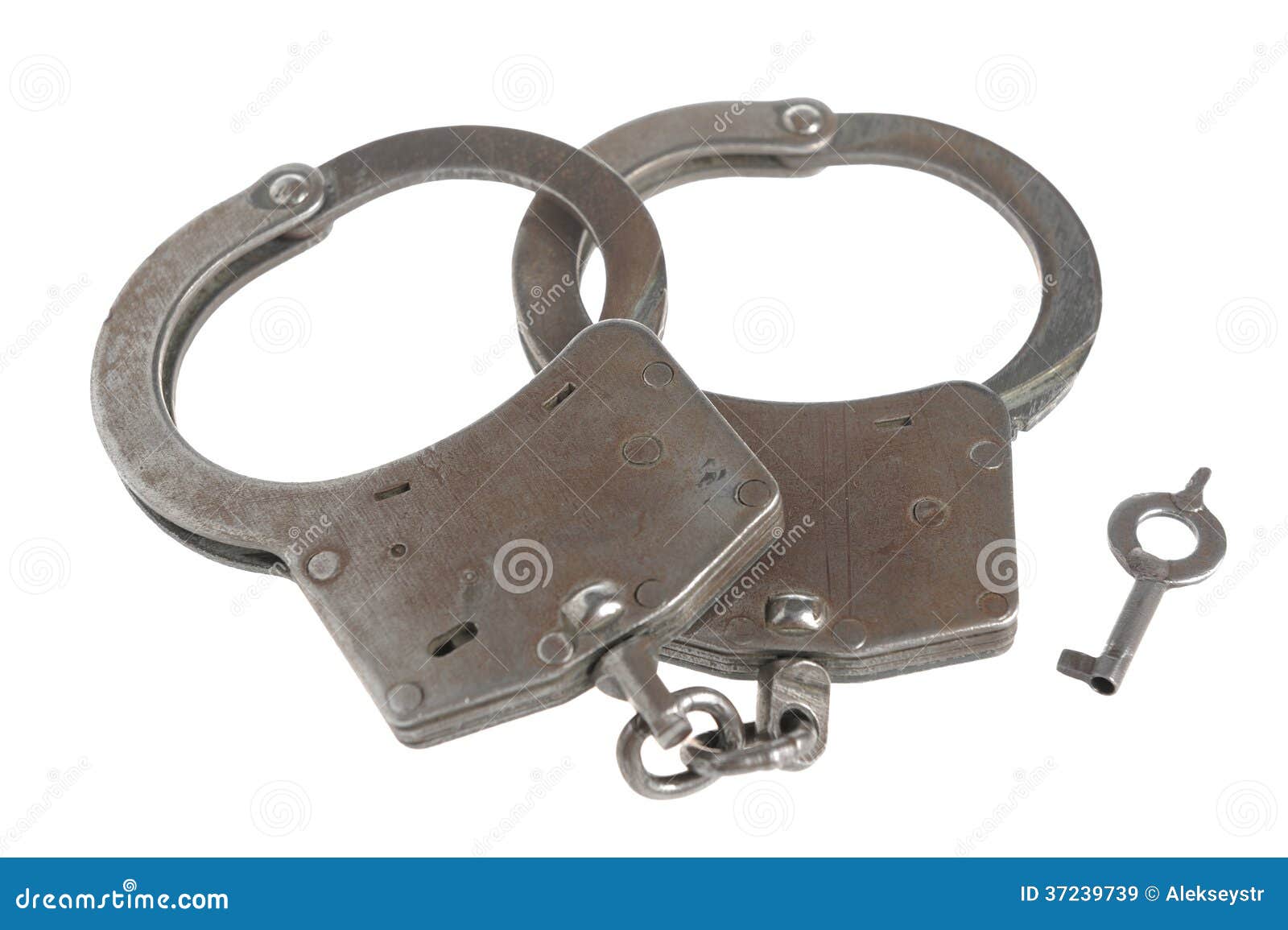 Handcuffs with a Key on White Stock Image - Image of bracelet, bandit ...