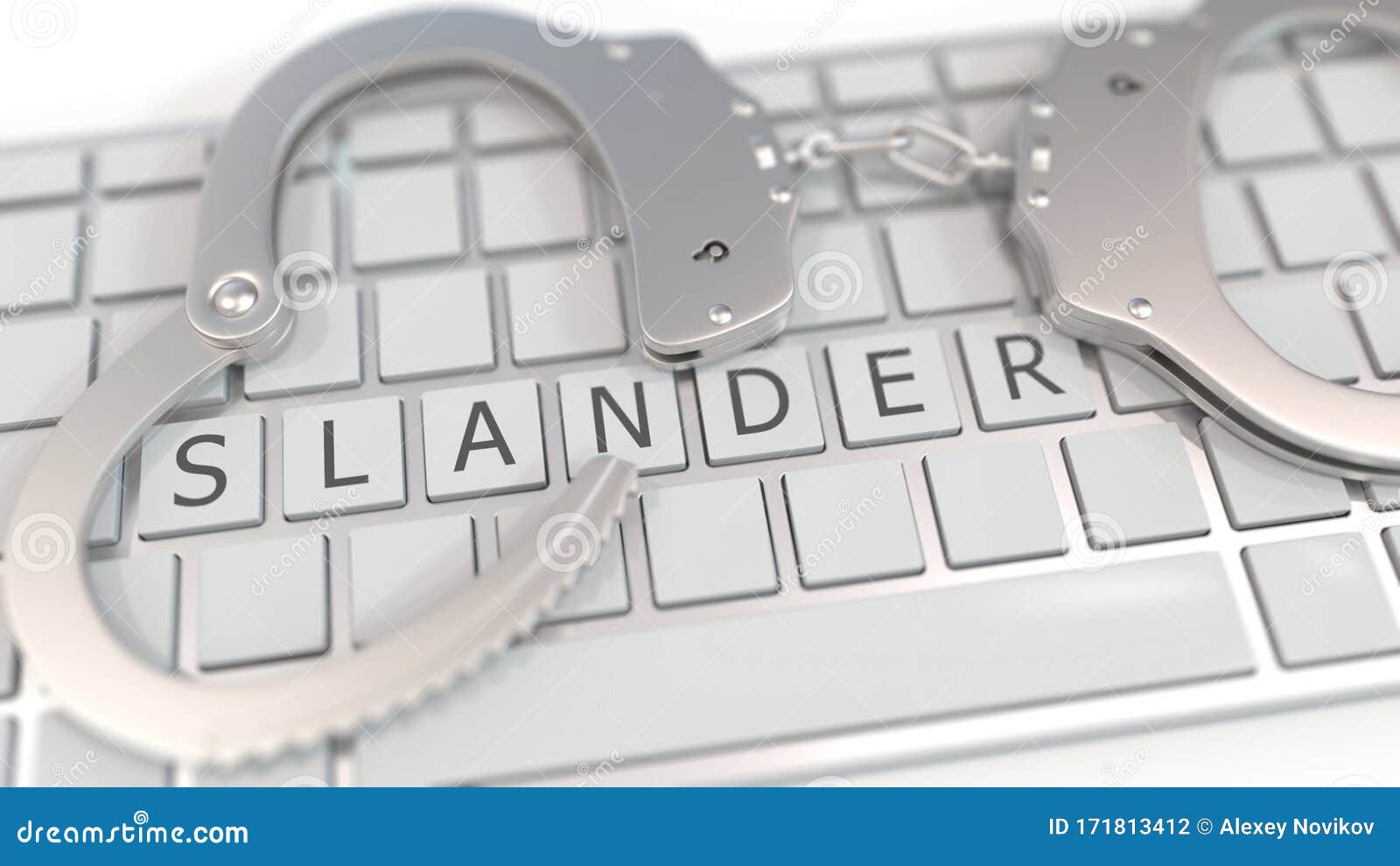 Handcuffs on Keyboard with SLANDER Word on Keys. Crime Related ...
