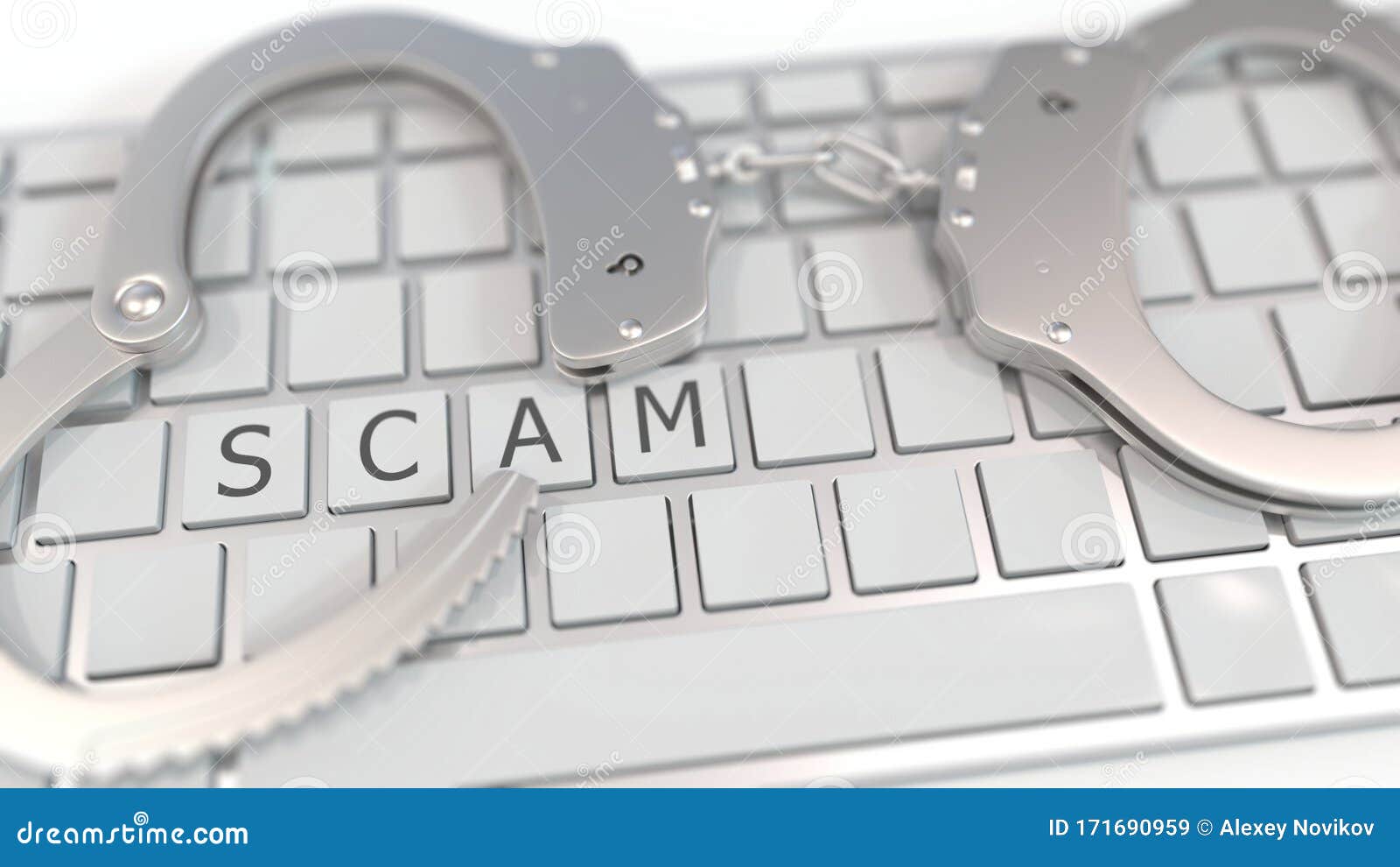 Handcuffs on Keyboard with SCAM Text on Keys. Computer Crime Related ...