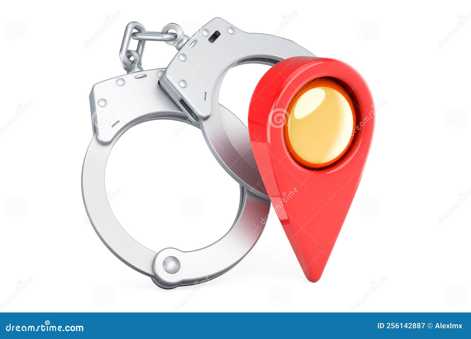 Handcuffs with Map Pointer, 3D Rendering Stock Illustration ...