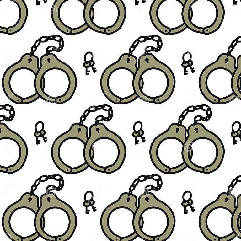 Handcuffs Seamless Doodle Pattern, Vector Color Illustration Stock ...