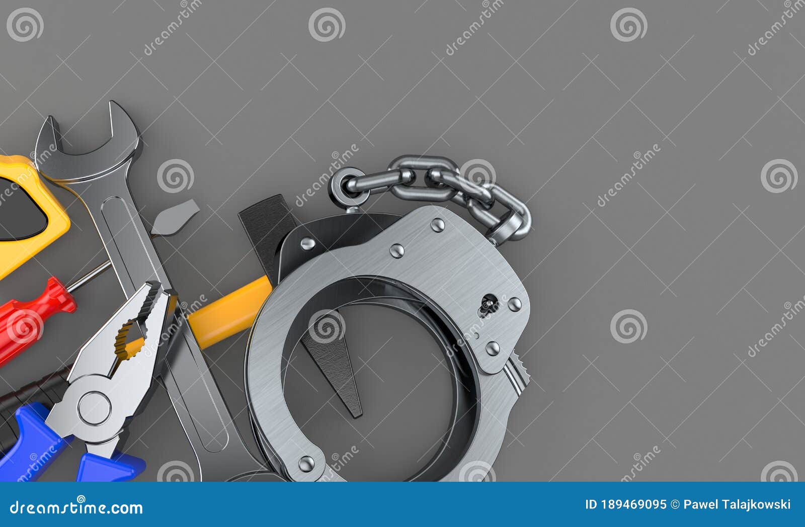 Handcuffs with work tools stock illustration. Illustration of carpenter ...
