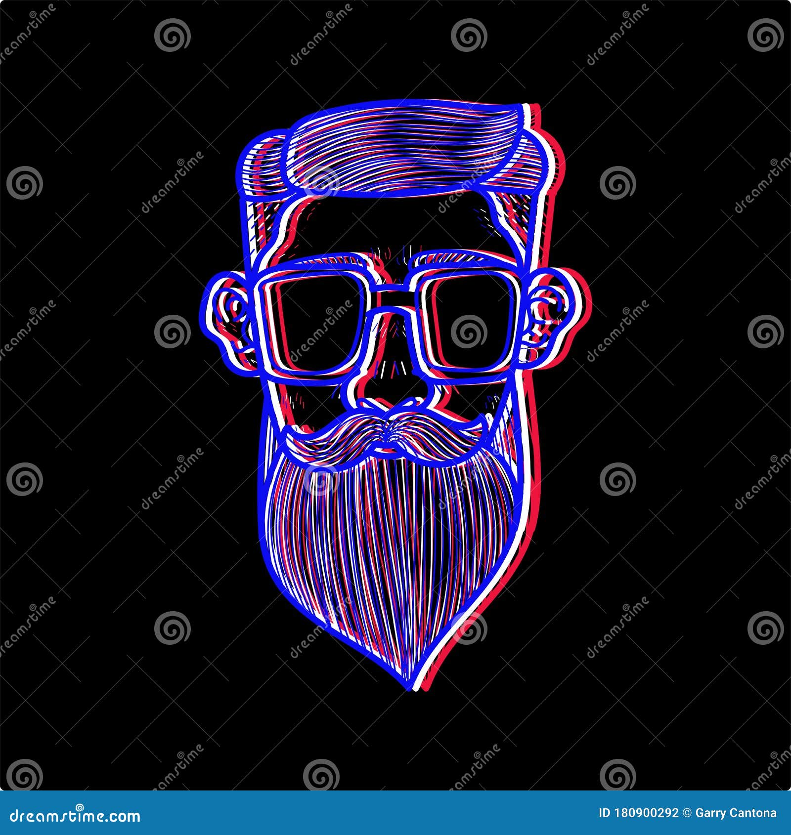 Handdrawn Bearded Guy with Two Tone Color Stock Vector - Illustration ...