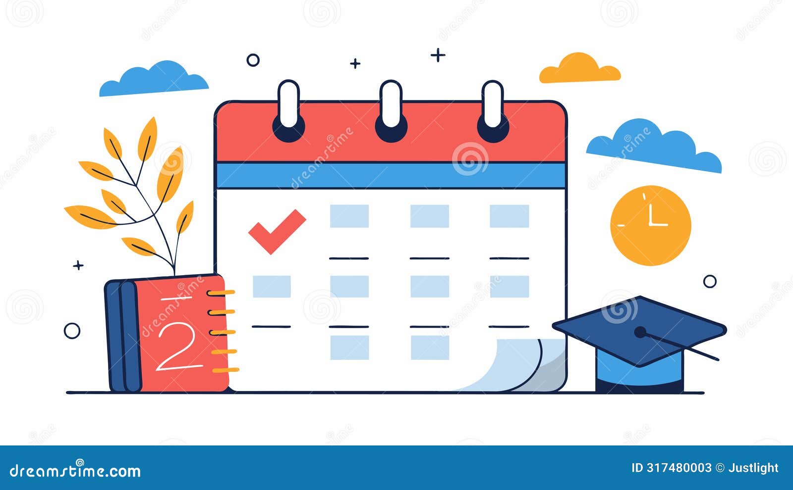 A Handdrawn Calendar with E Illustrations Marking the Days when Student ...