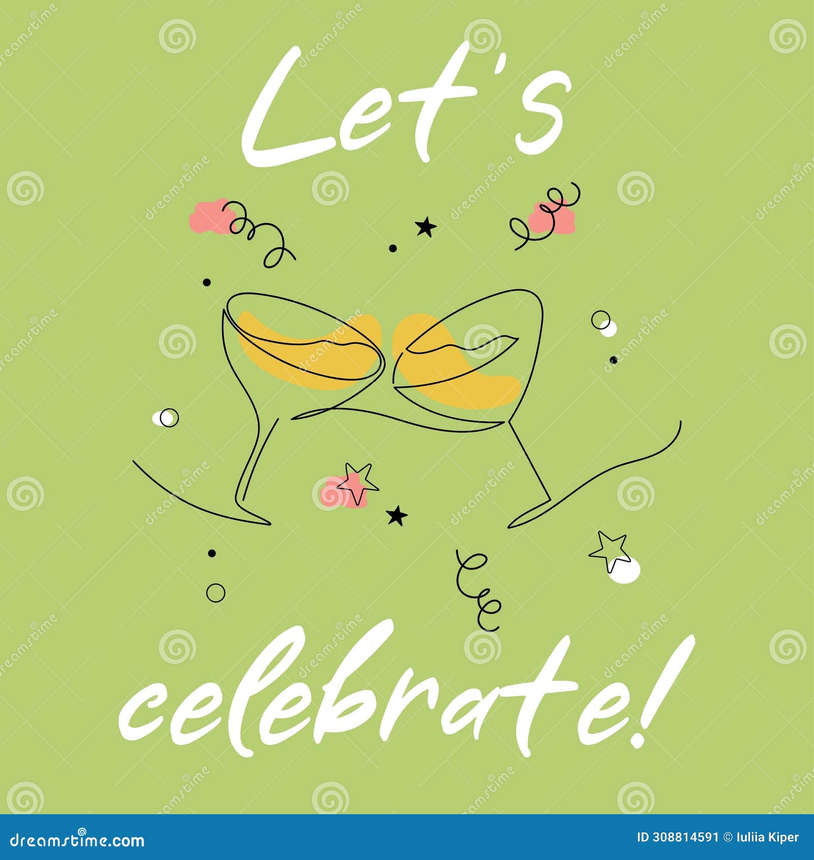Handdrawn Celebration Card with Line Art Elements. Stock Vector ...