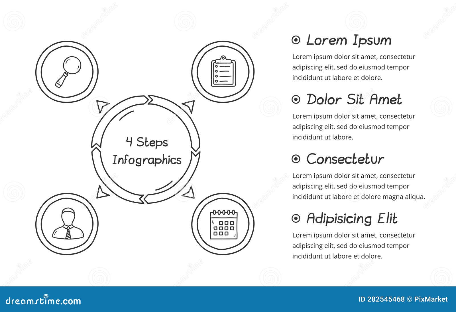 Handdrawn Infographic Element.arrow Dartboard,hat,rocket,magnifying ...