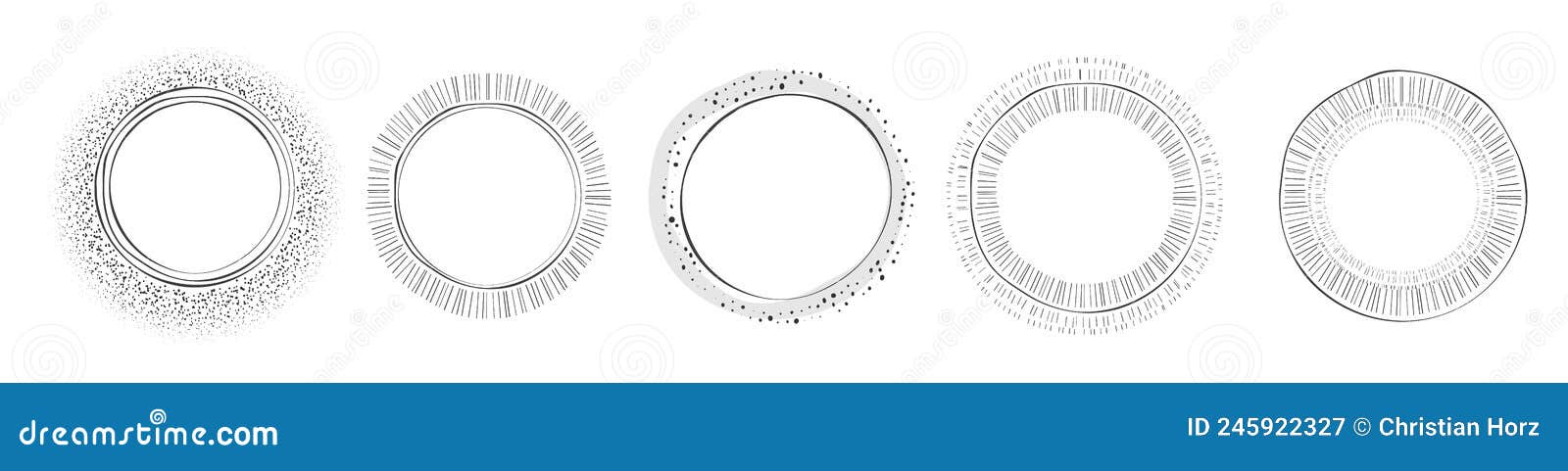 Handdrawn Circular Graphic Elements with Variable Stroke Stock Vector ...