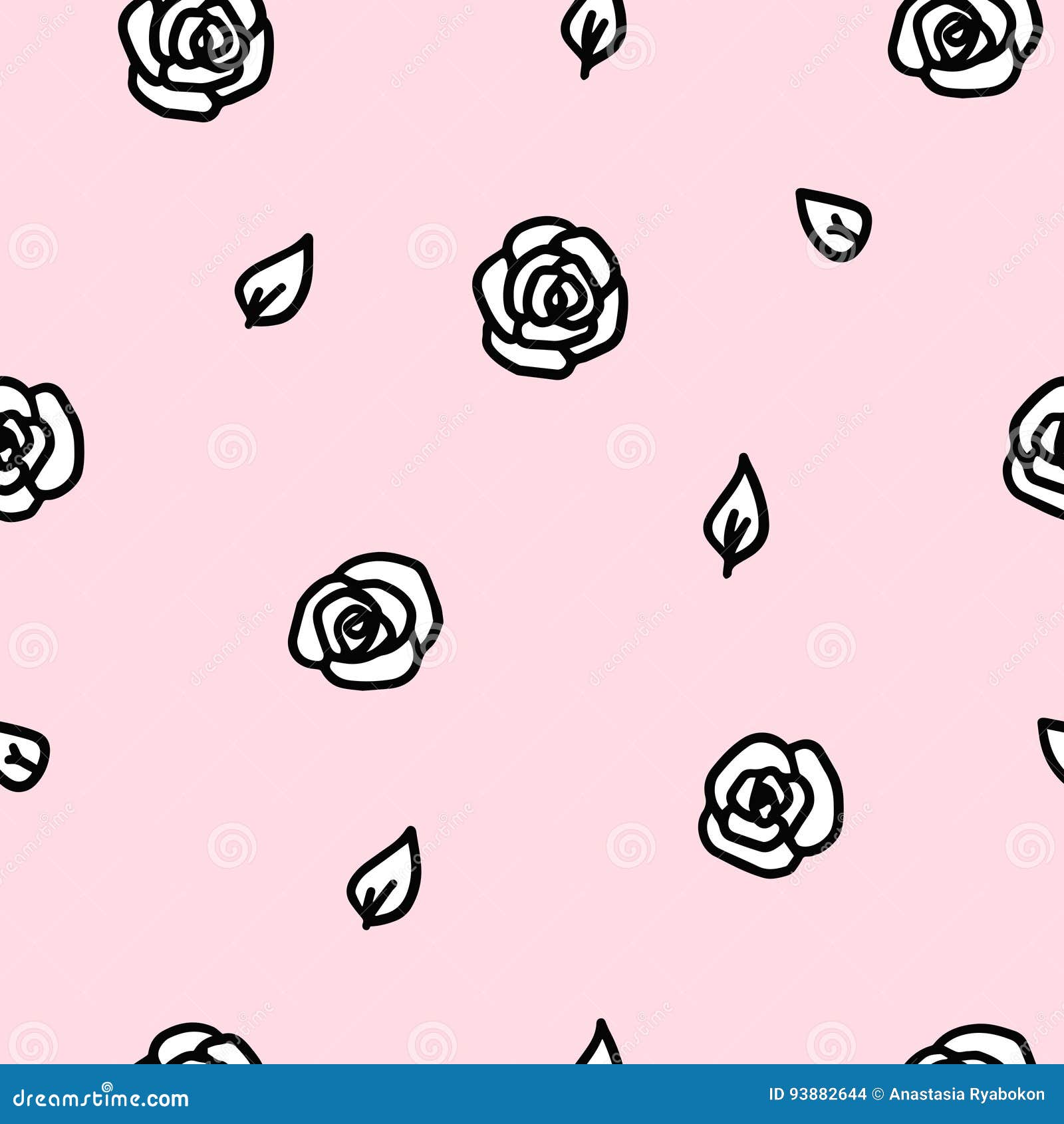 Handdrawn Cute Tender Pink Rose Pattern Stock Vector - Illustration of ...