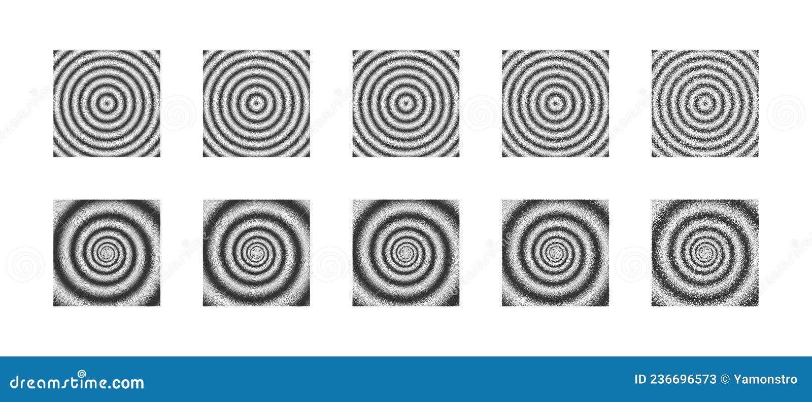 Handdrawn Different Dotted Spiral and Ripple Effect Vector Set Isolated ...