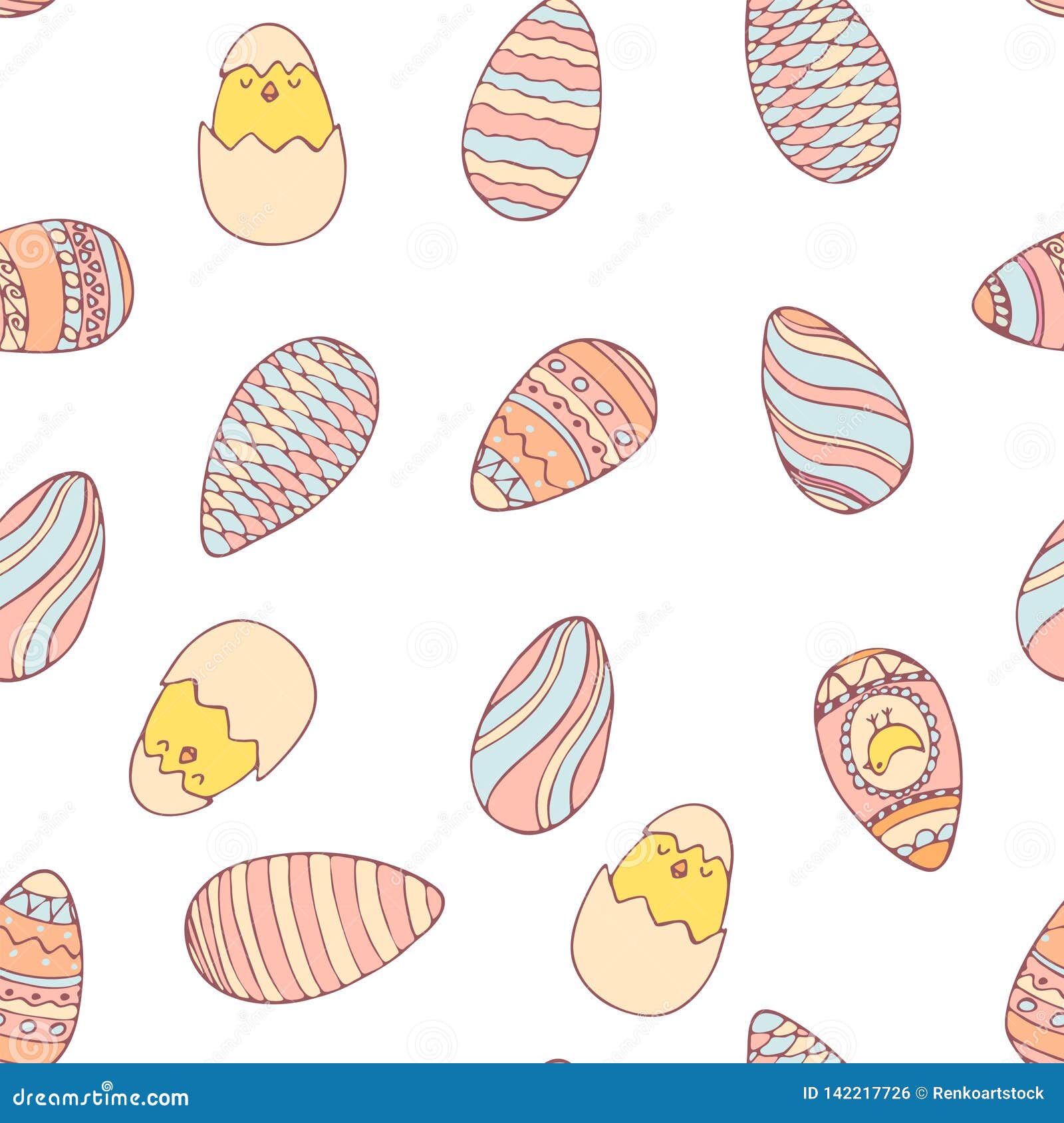 Handdrawn Easter Seamless Pattern with Eggs Stock Vector - Illustration ...