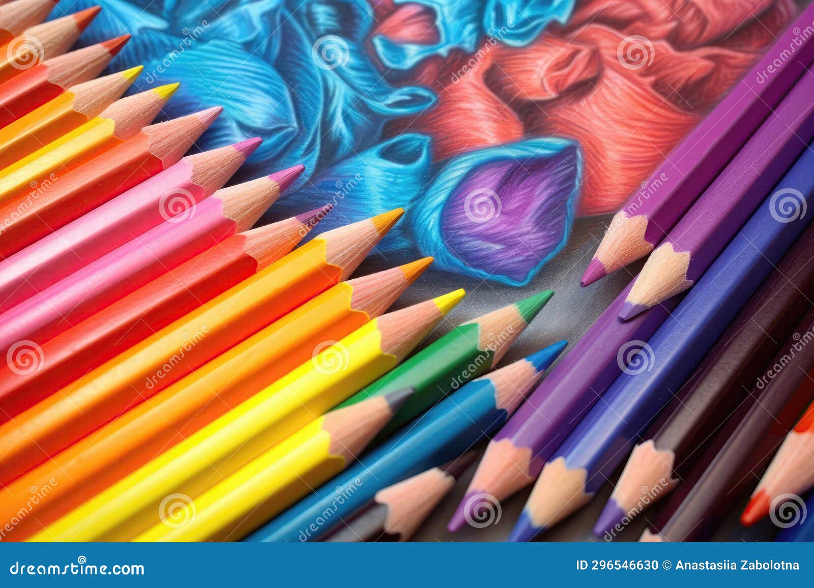 Pastel Pencils Background. Blue And Pink Soft Color Palette Stock Image ...
