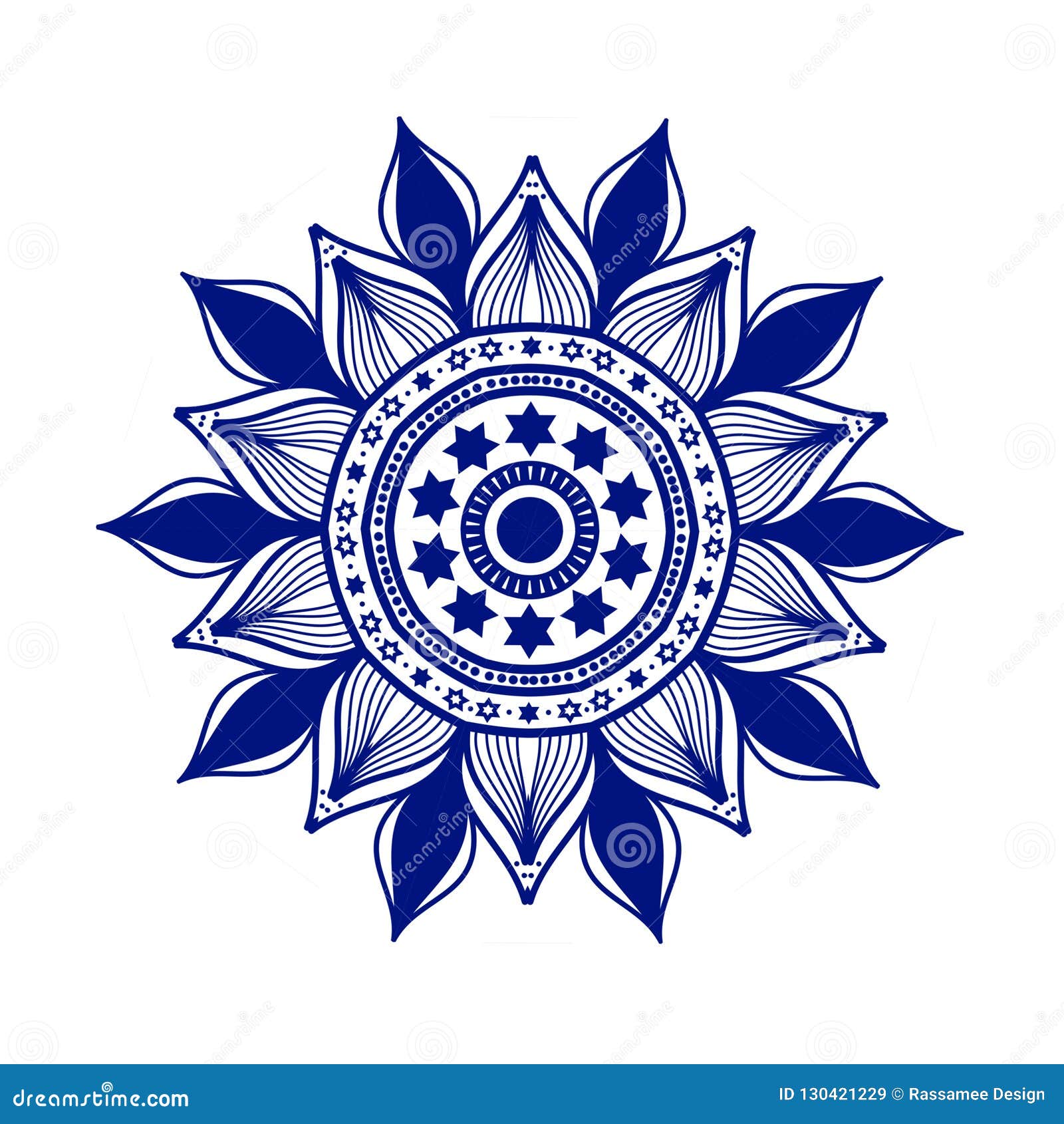 Handdrawn Indigo Mandala Pattern Design Stock Illustration ...