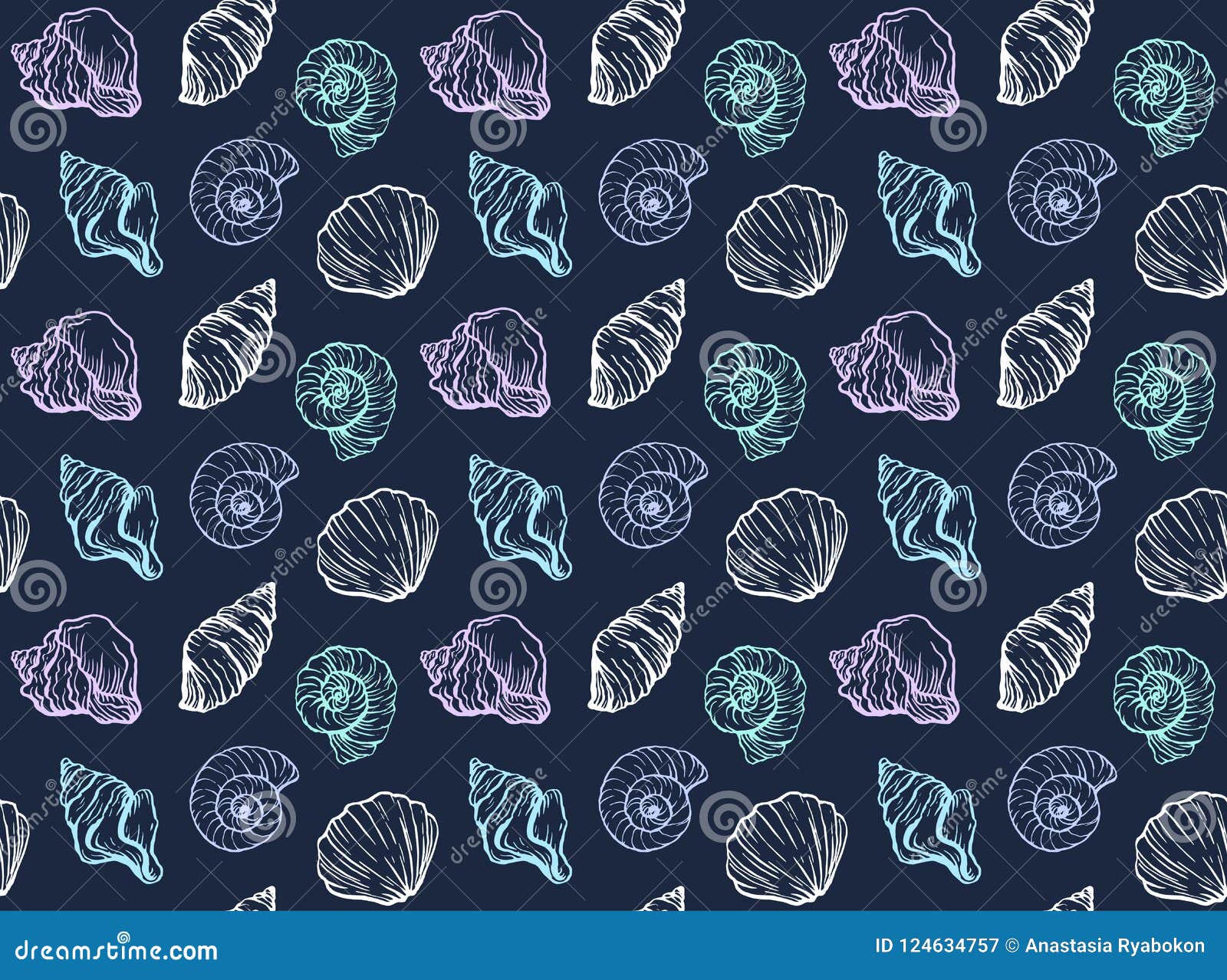Handdrawn Ink Seashells Seamless Pattern Vector Stock Vector ...
