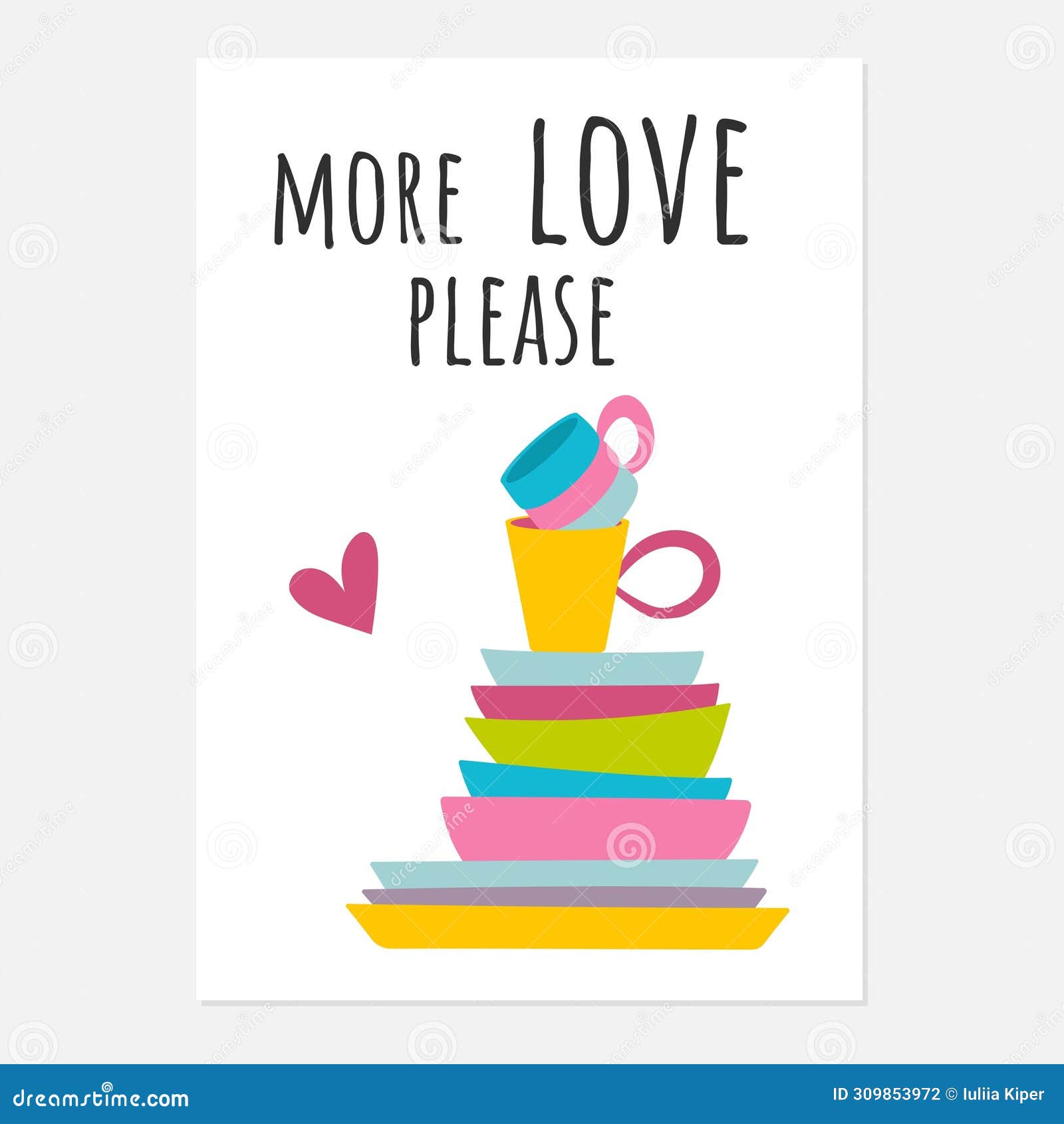 Handdrawn Kitchen Poster More Love Please. Vector Eclectic Design ...