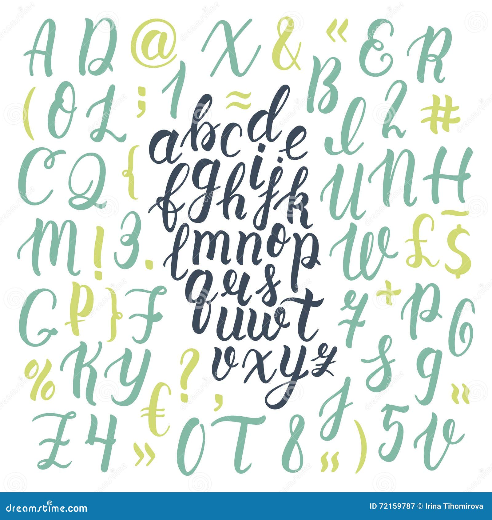 Handdrawn Latin Calligraphy Brush Script with Numbers and Symbols ...