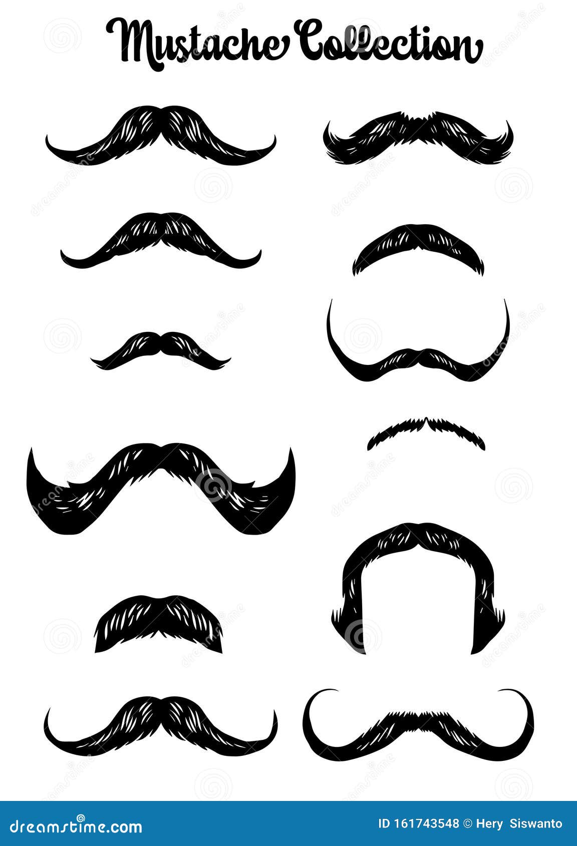 Mustache Collection. Black Silhouette Of The Mustache Set Isolated On ...