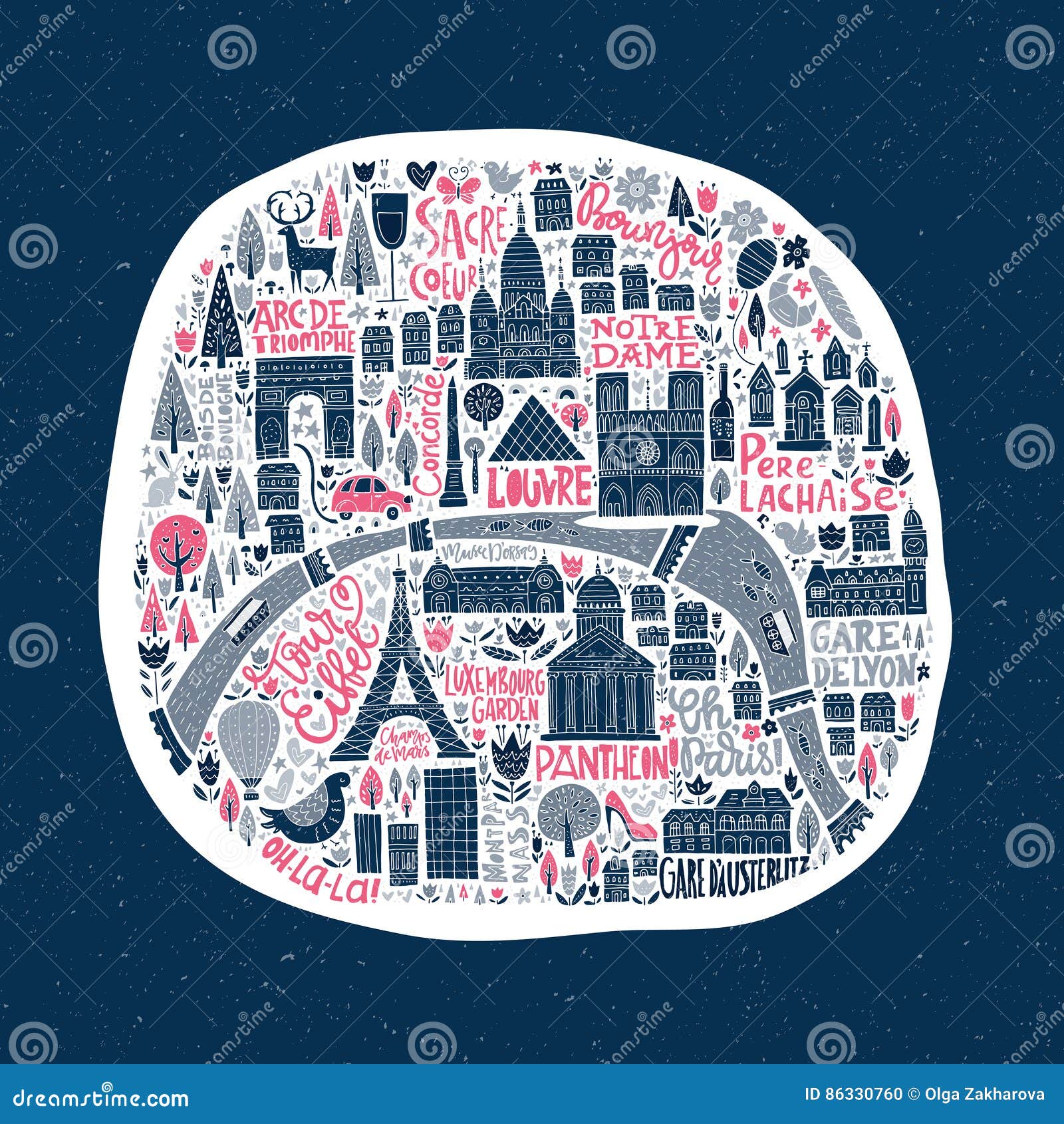 Handdrawn Paris Map stock vector. Illustration of cartography - 86330760