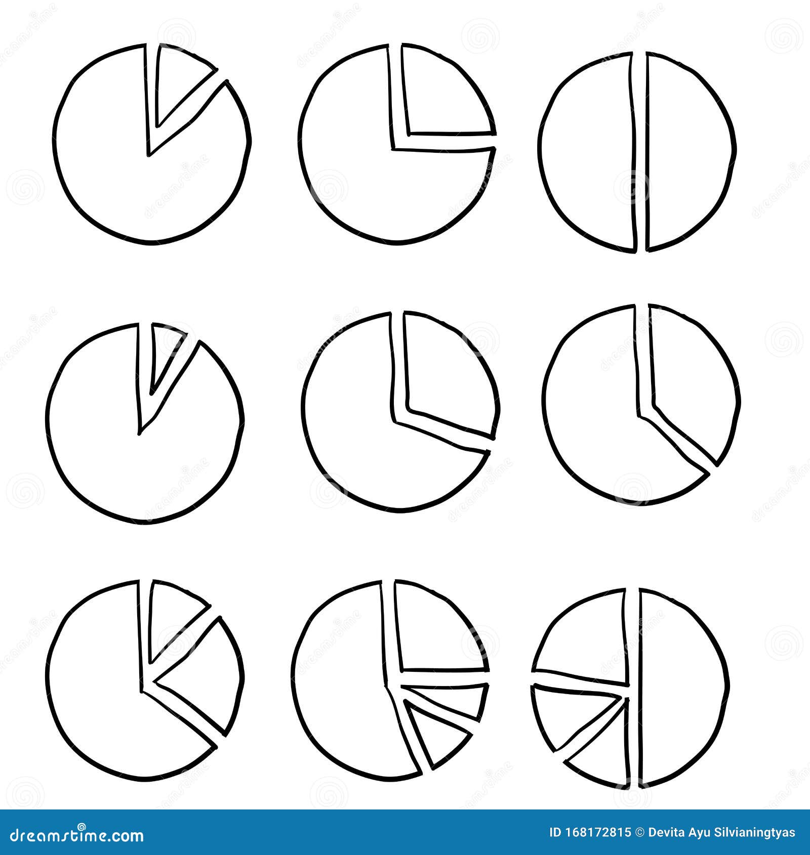 Handdrawn Pie Chart Data with Doodle Cartoon Style Vector Illustration ...