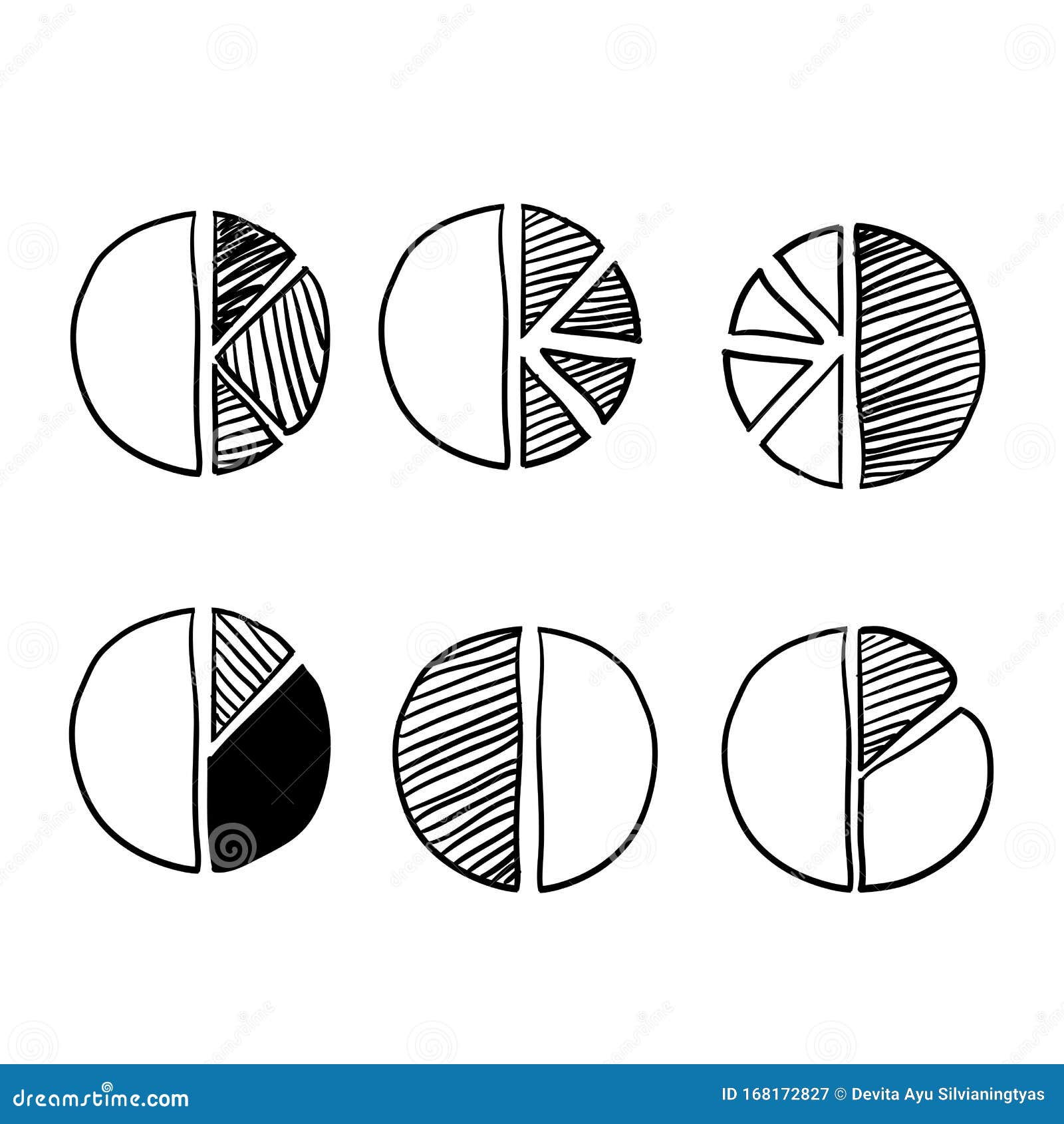 Handdrawn Pie Chart Data with Doodle Cartoon Style Vector Illustration ...
