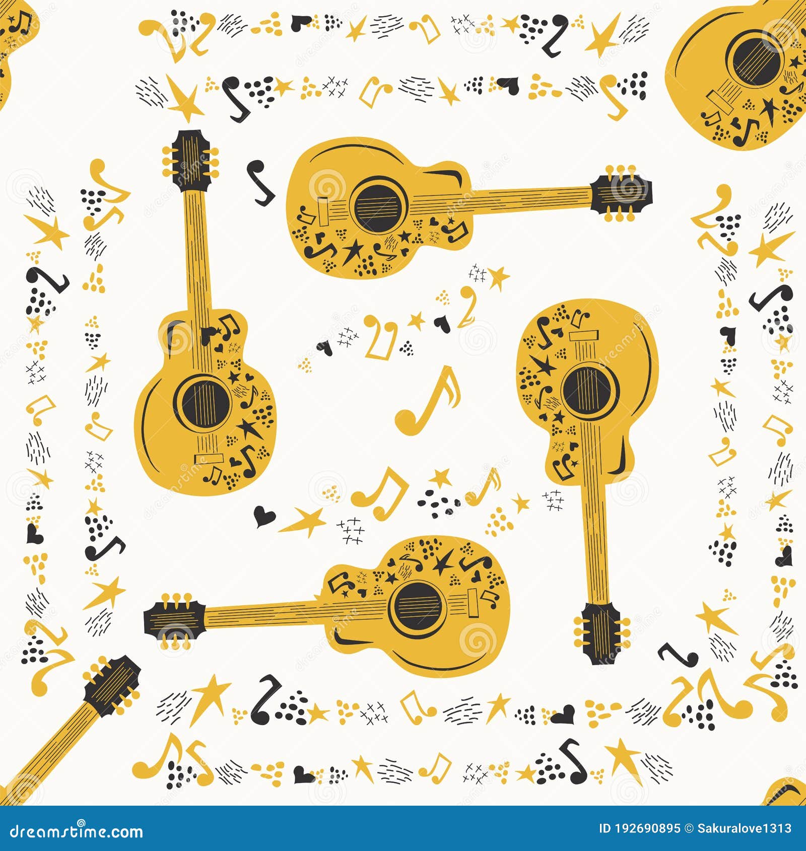 Handdrawn Seamless Pattern with Various Country Music Symbols - Notes ...