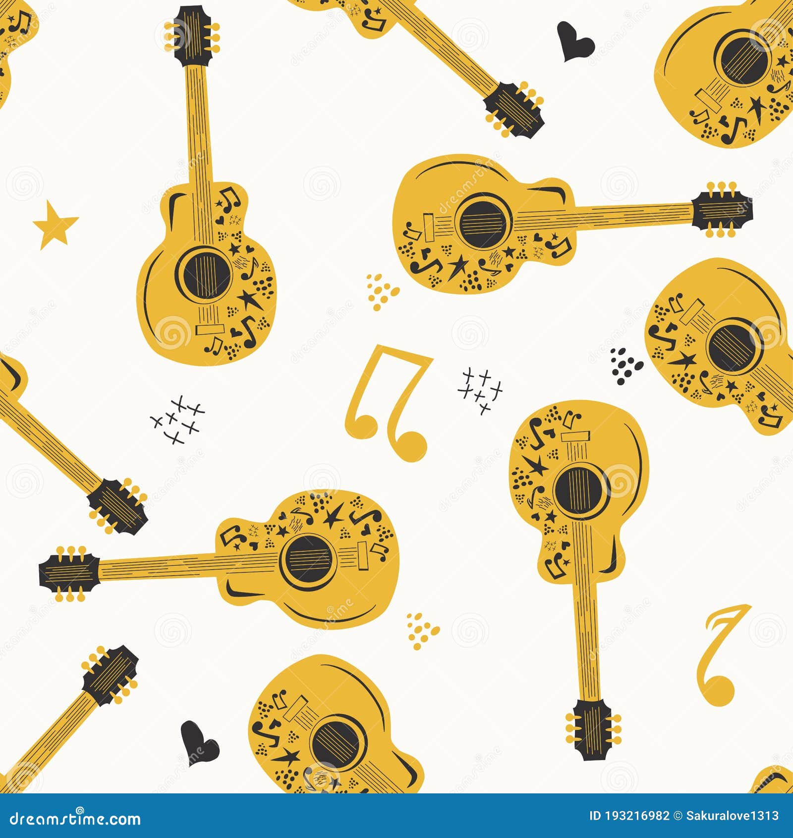 Handdrawn Seamless Pattern with Various Country Music Symbols - Notes ...