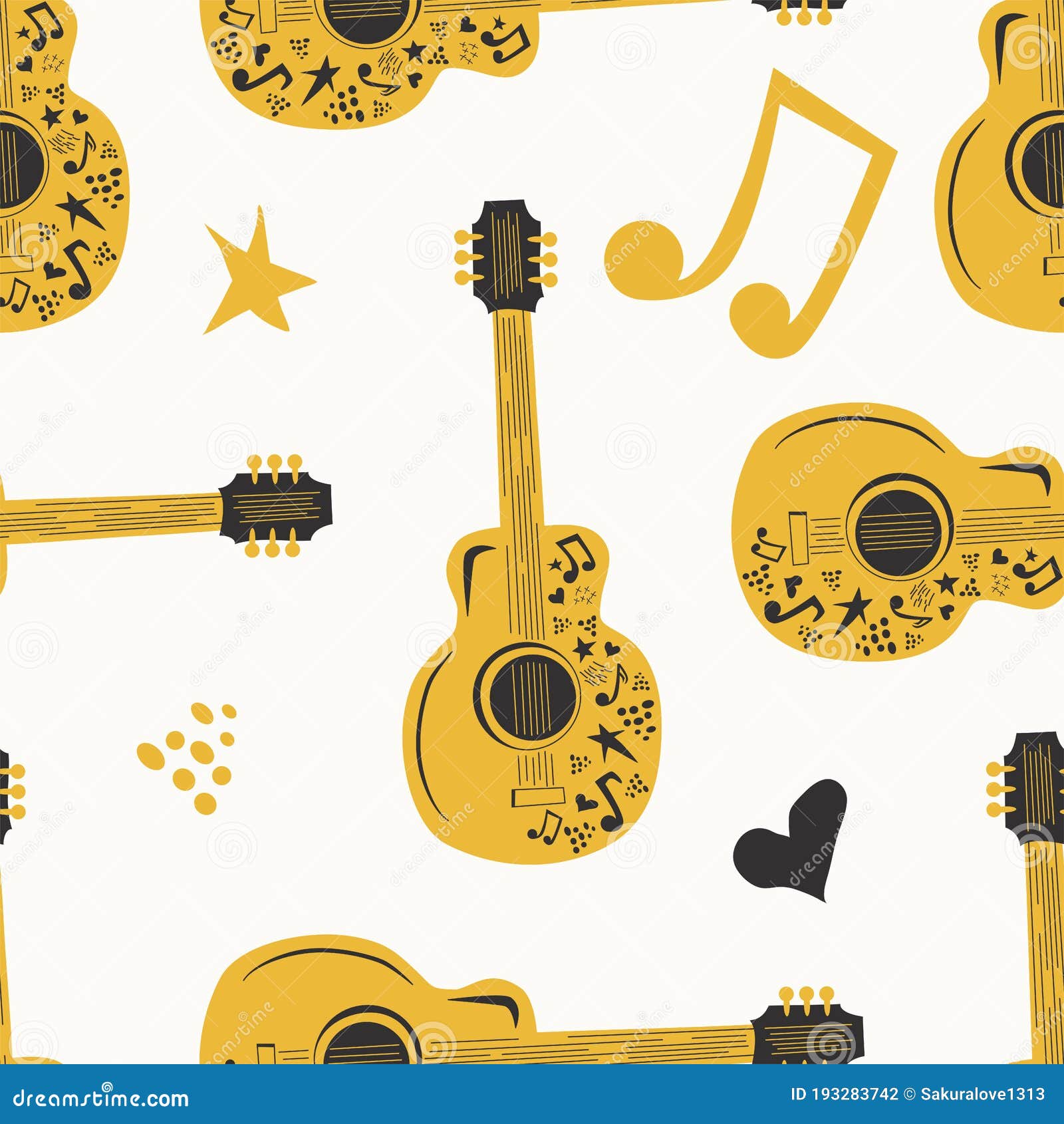 Handdrawn Seamless Pattern with Various Country Music Symbols - Notes ...