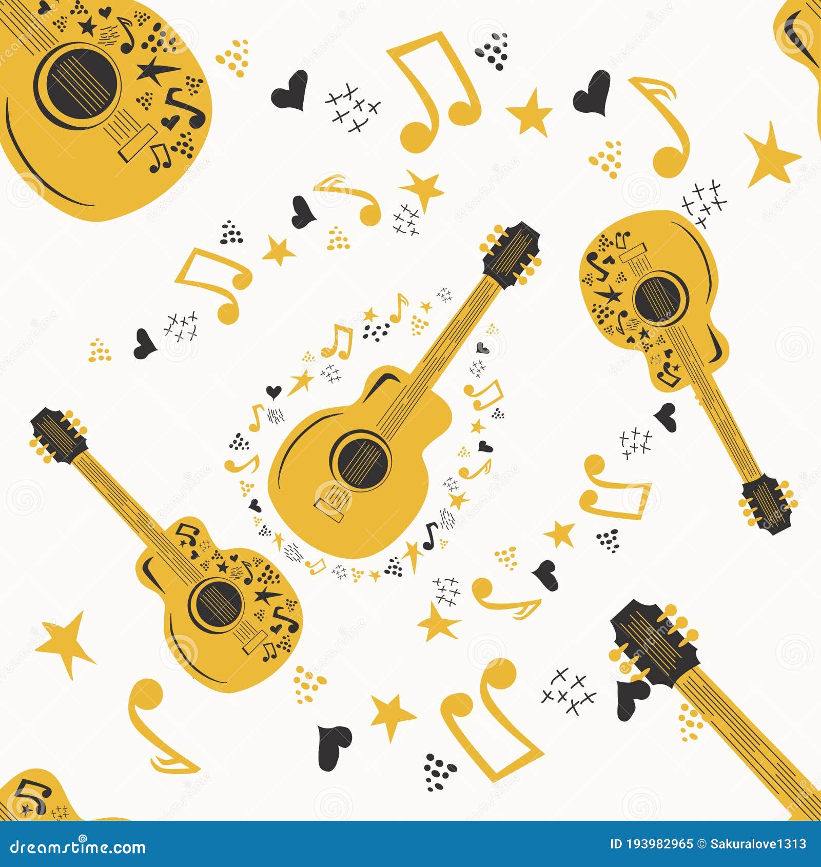 Handdrawn Seamless Pattern with Various Country Music Symbols - Notes ...