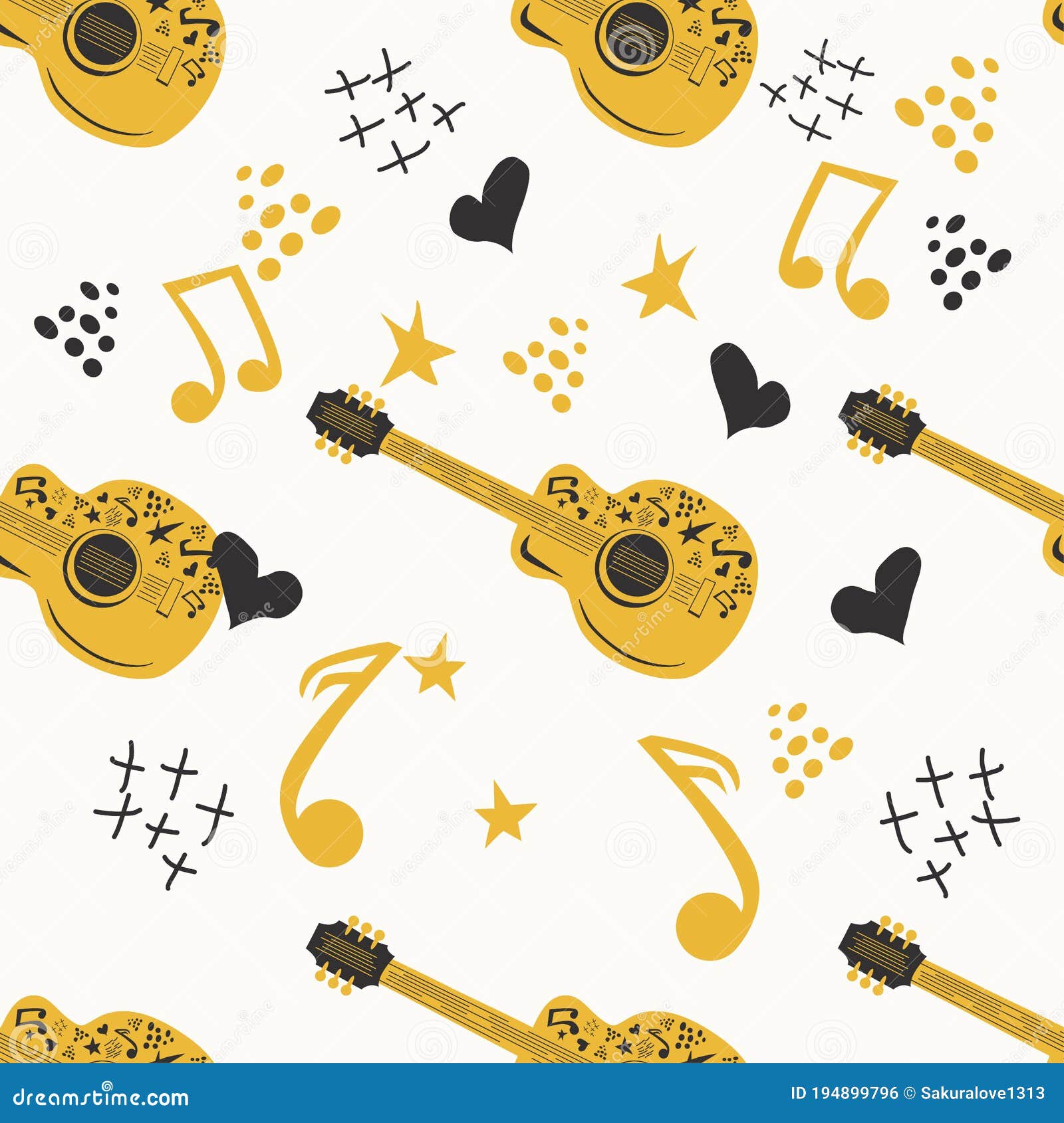 Handdrawn Seamless Pattern with Various Country Music Symbols - Notes ...