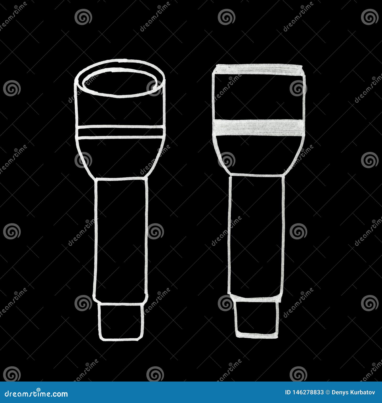 Sketch of two flashlights stock illustration. Illustration of graphic ...
