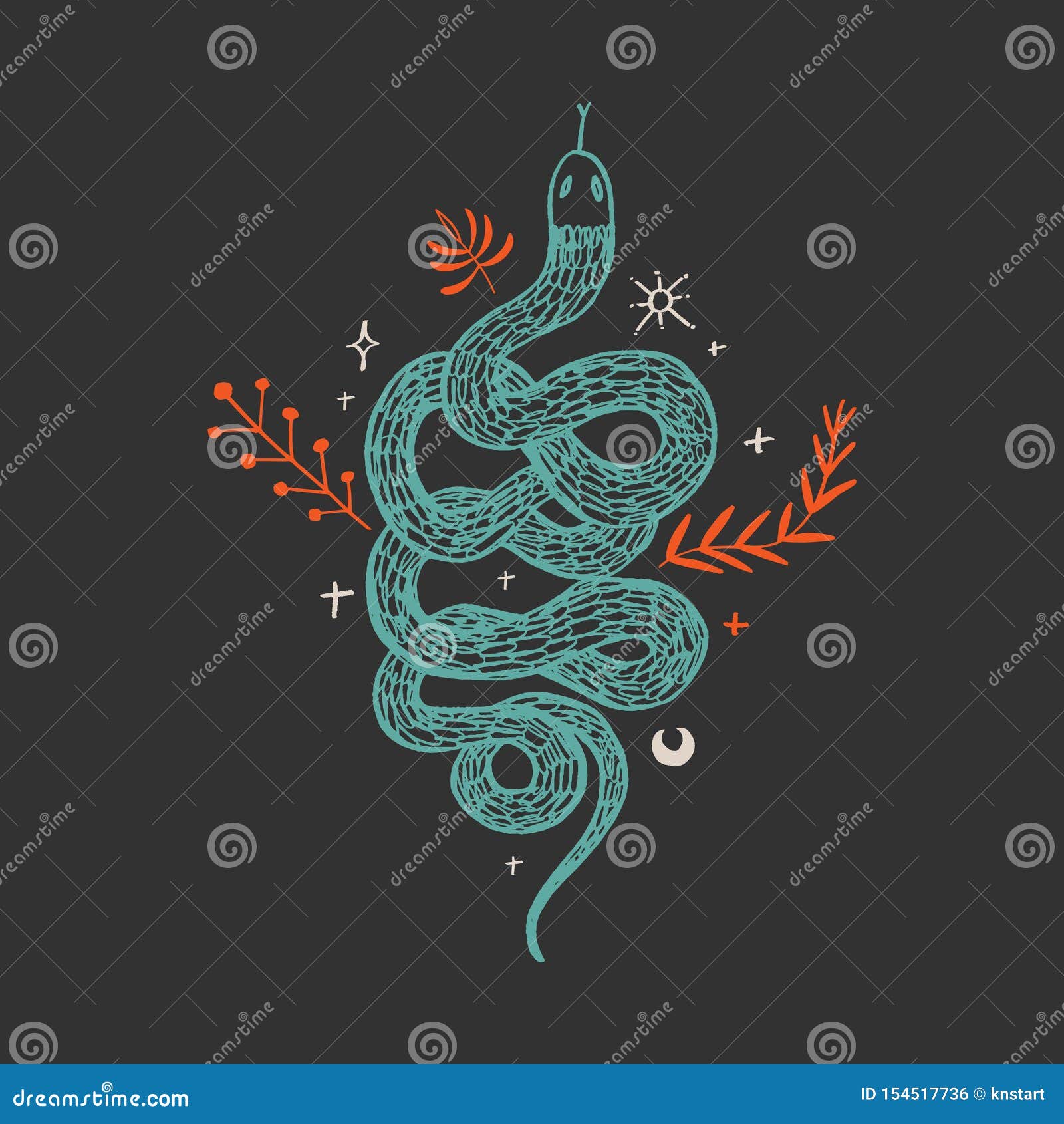 Handdrawn Snake. Isolated Tropical Reptile Modern Abstract Art Stock ...