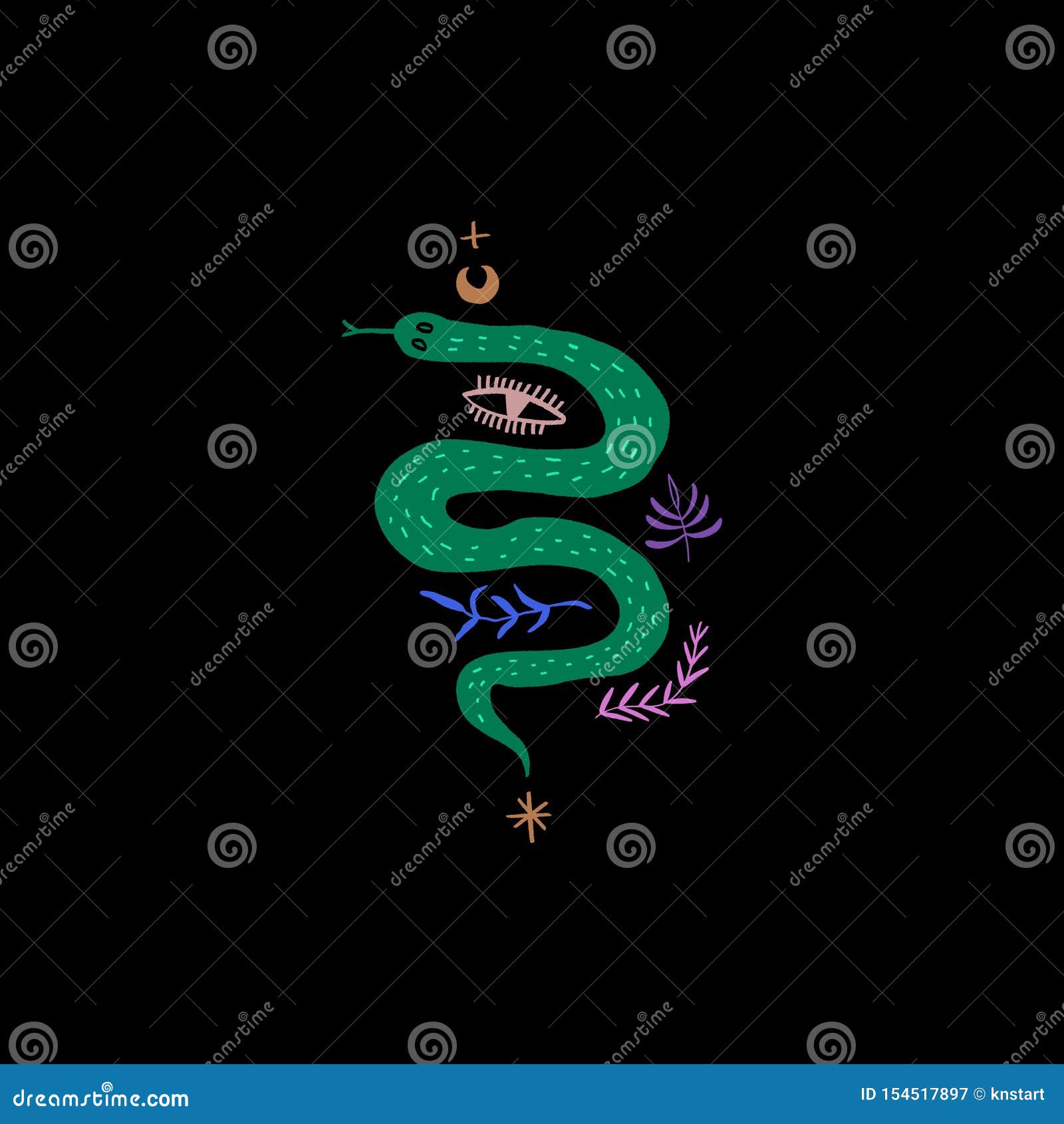 Handdrawn Snake. Isolated Tropical Reptile Modern Abstract Art Stock ...