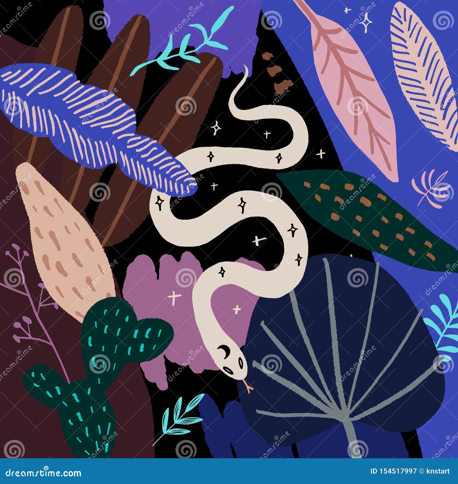 Handdrawn Snake. Isolated Tropical Reptile Modern Abstract Art. Vector ...