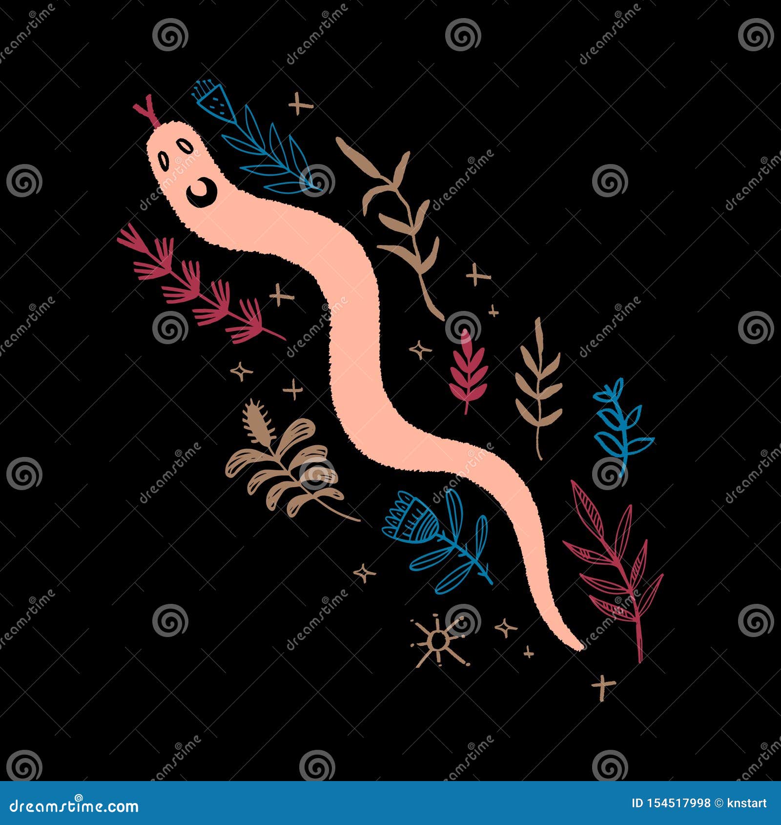 Handdrawn Snake. Isolated Tropical Reptile Modern Abstract Art Stock ...