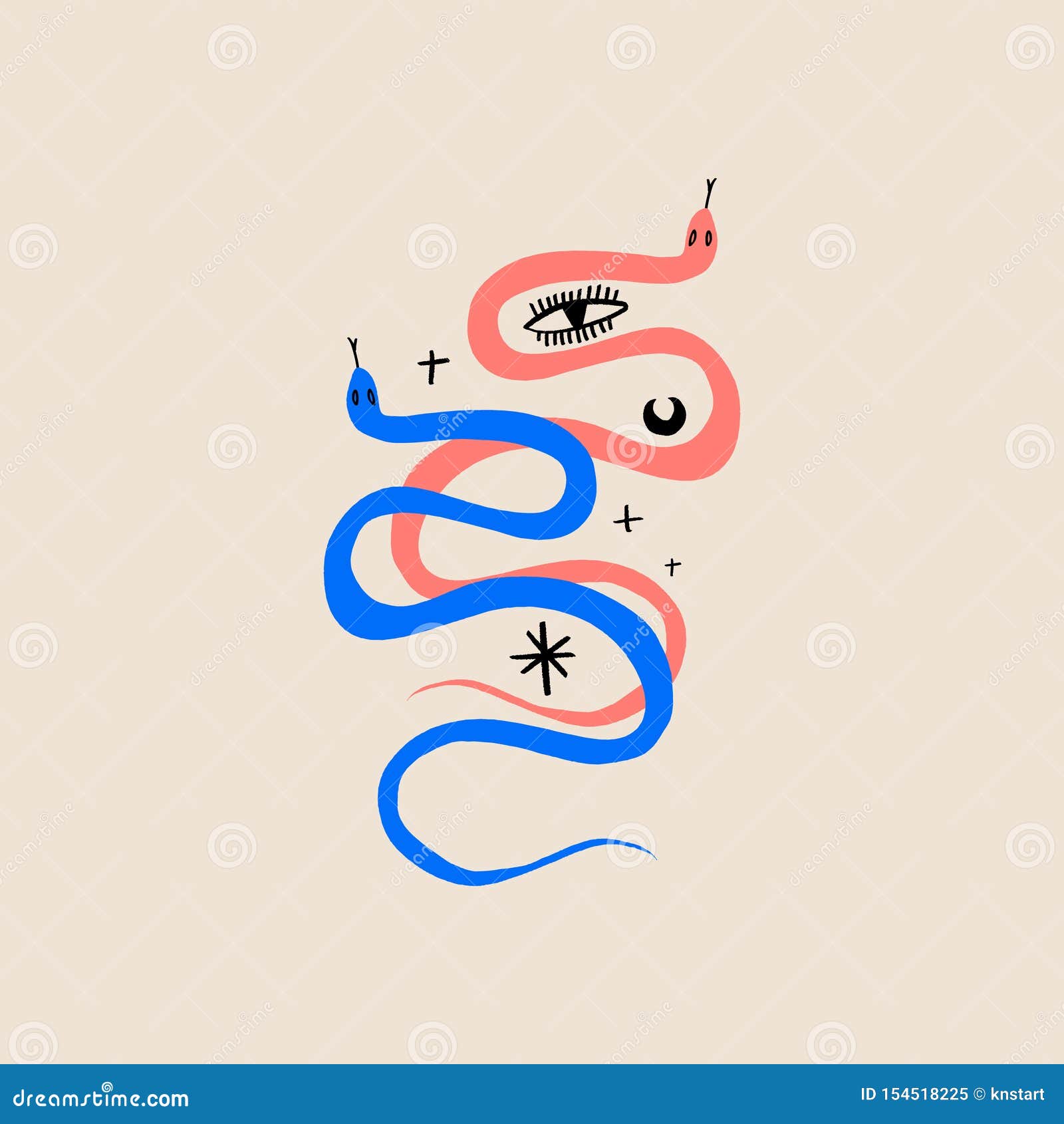 Handdrawn Snake. Isolated Tropical Reptile Modern Abstract Art Stock ...