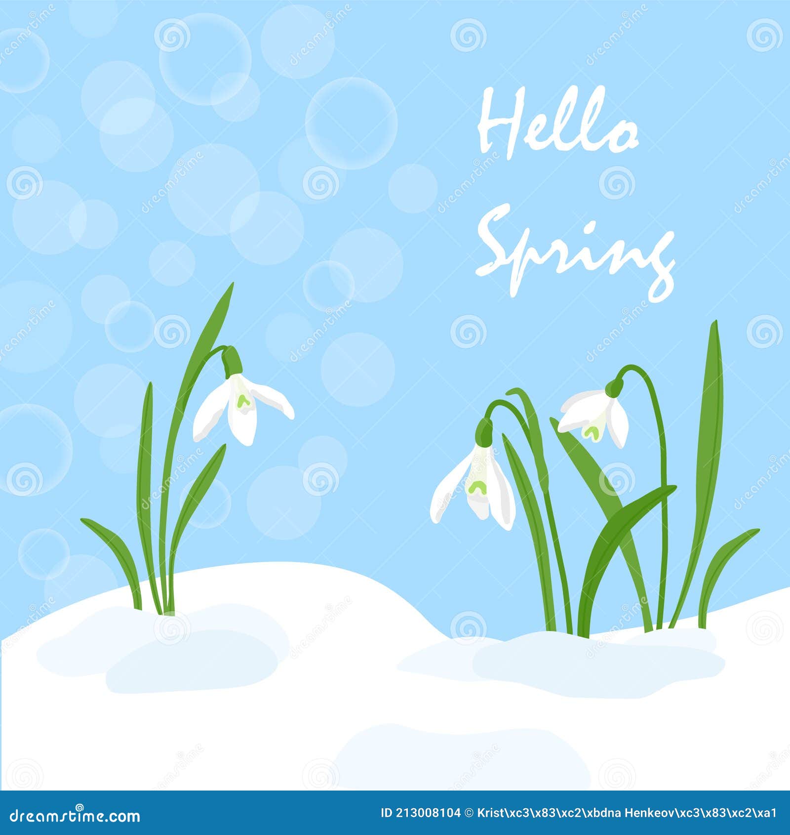 Handdrawn Snowdrops Flower in Melting Snow. First Growing Blooming ... Handdrawn Snowdrops Flower in Melting Snow. First Growing Blooming ...