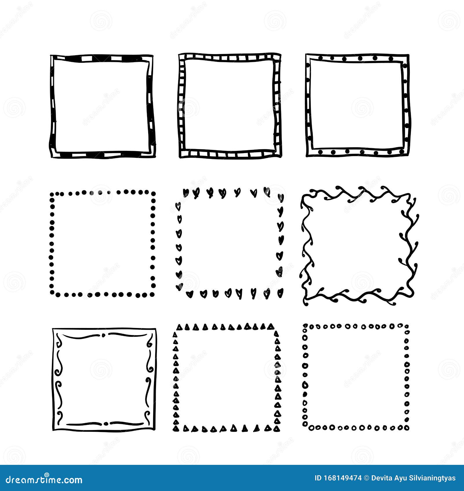 Handdrawn Square Doodle Frame Collection Vector Stock Vector ...
