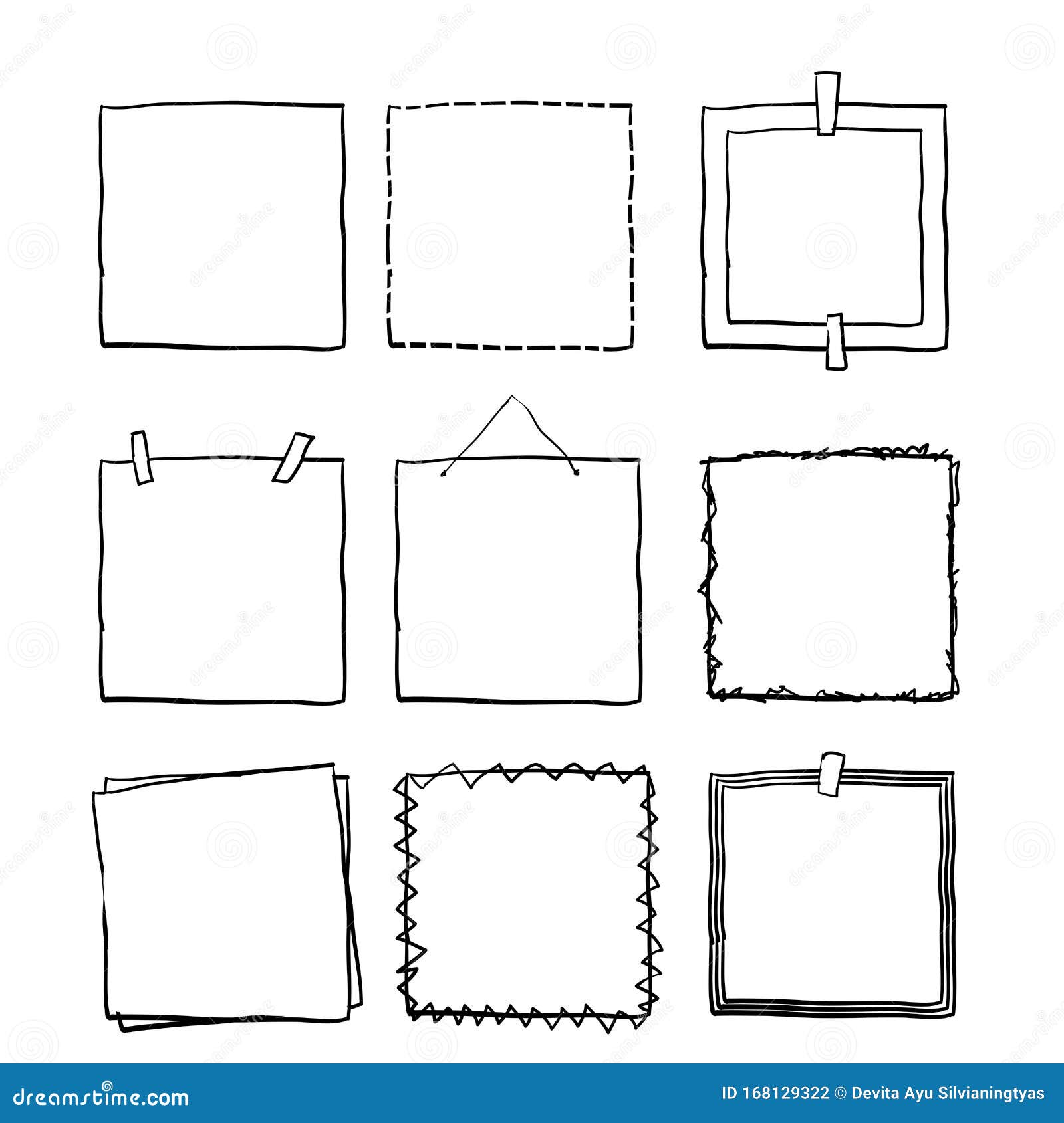 Handdrawn Square Doodle Frame Collection Vector Stock Vector ...