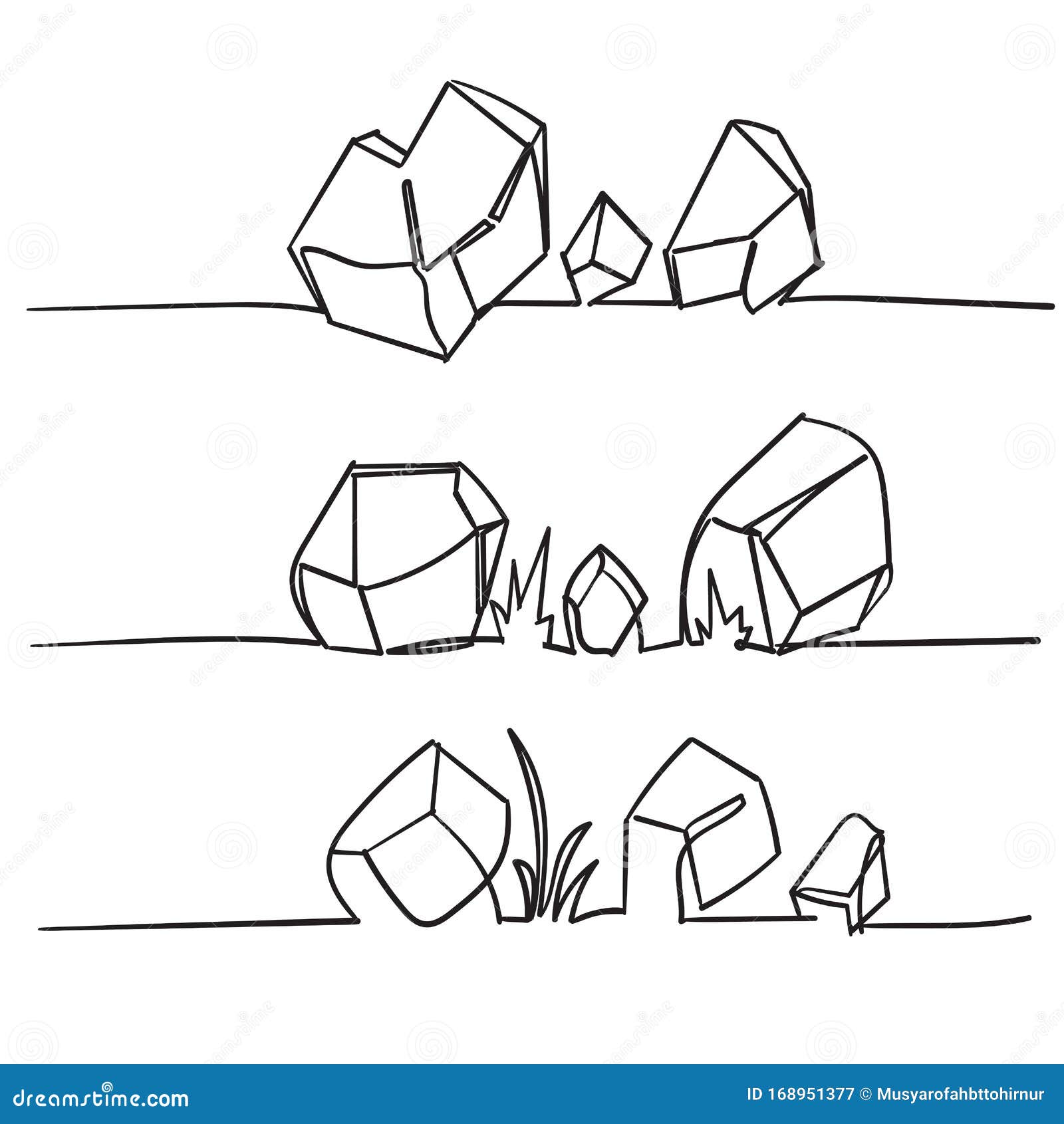 Handdrawn Stone Rock with Single Line Art Style Vector Stock Vector ...
