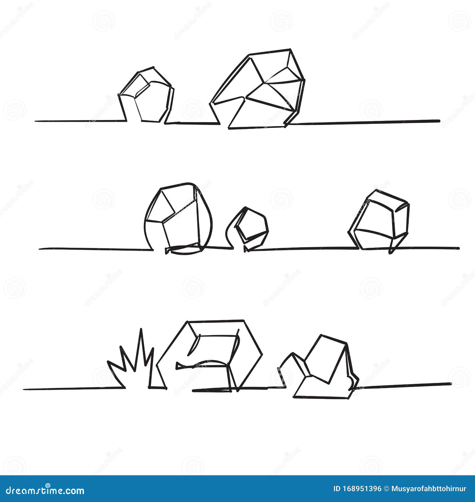 Handdrawn Stone Rock with Single Line Art Style Vector Stock Vector ...