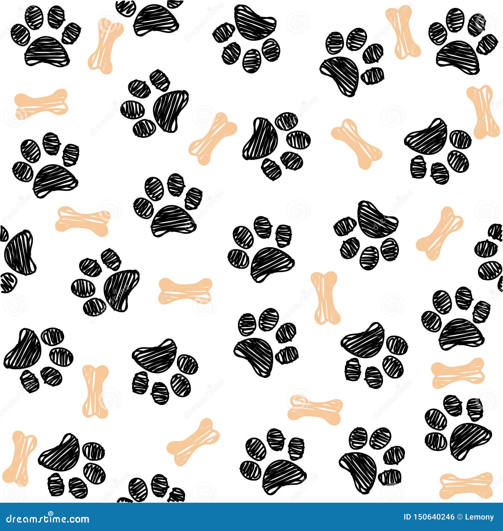 Background with Dog Paw Print and Bone Stock Vector - Illustration of ...