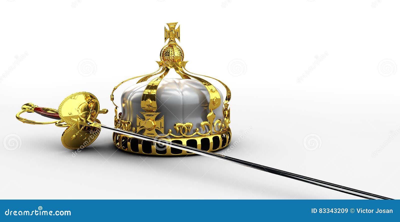 Handed Medieval Knight Sword and Crown Illustration Isolated Stock ...