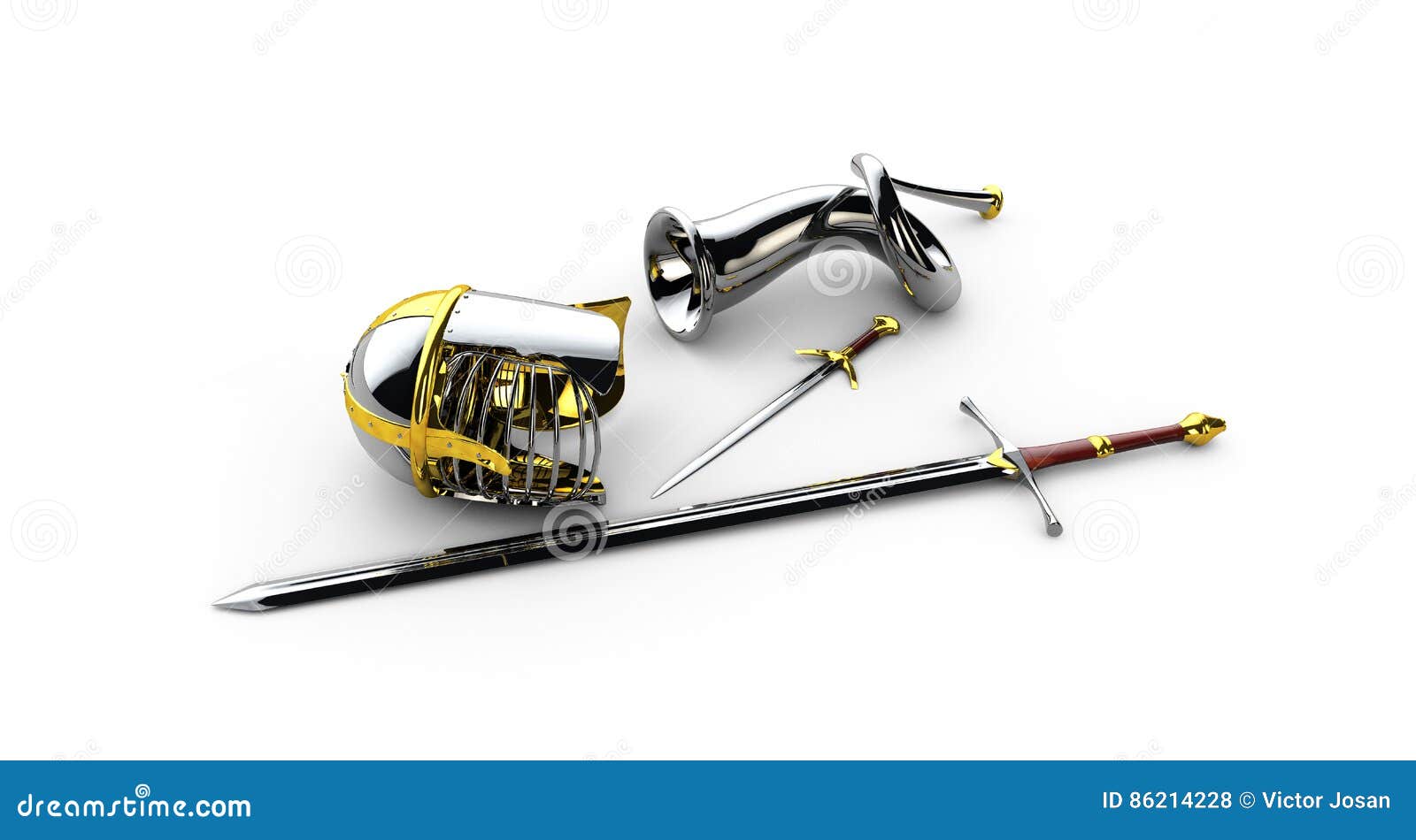 Knight Sword And Cavalry Saber With Gold Handle Isolated On White ...