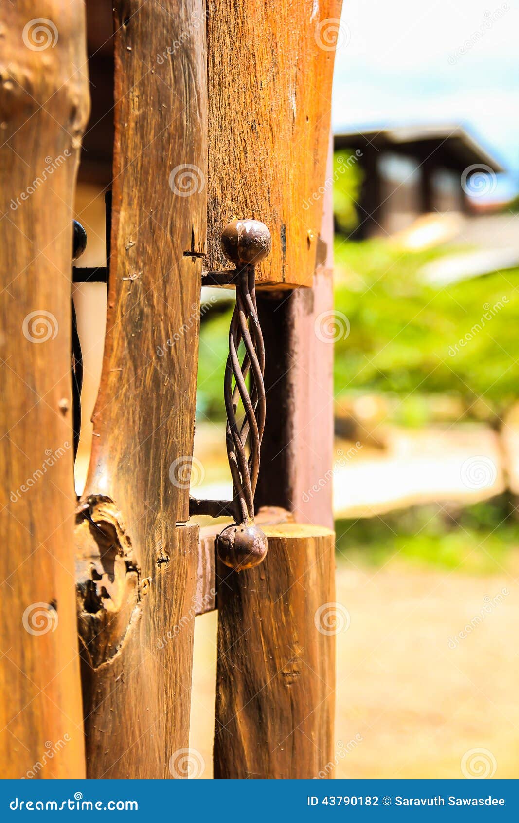 Handel on wood door stock photo. Image of rough, garden - 43790182