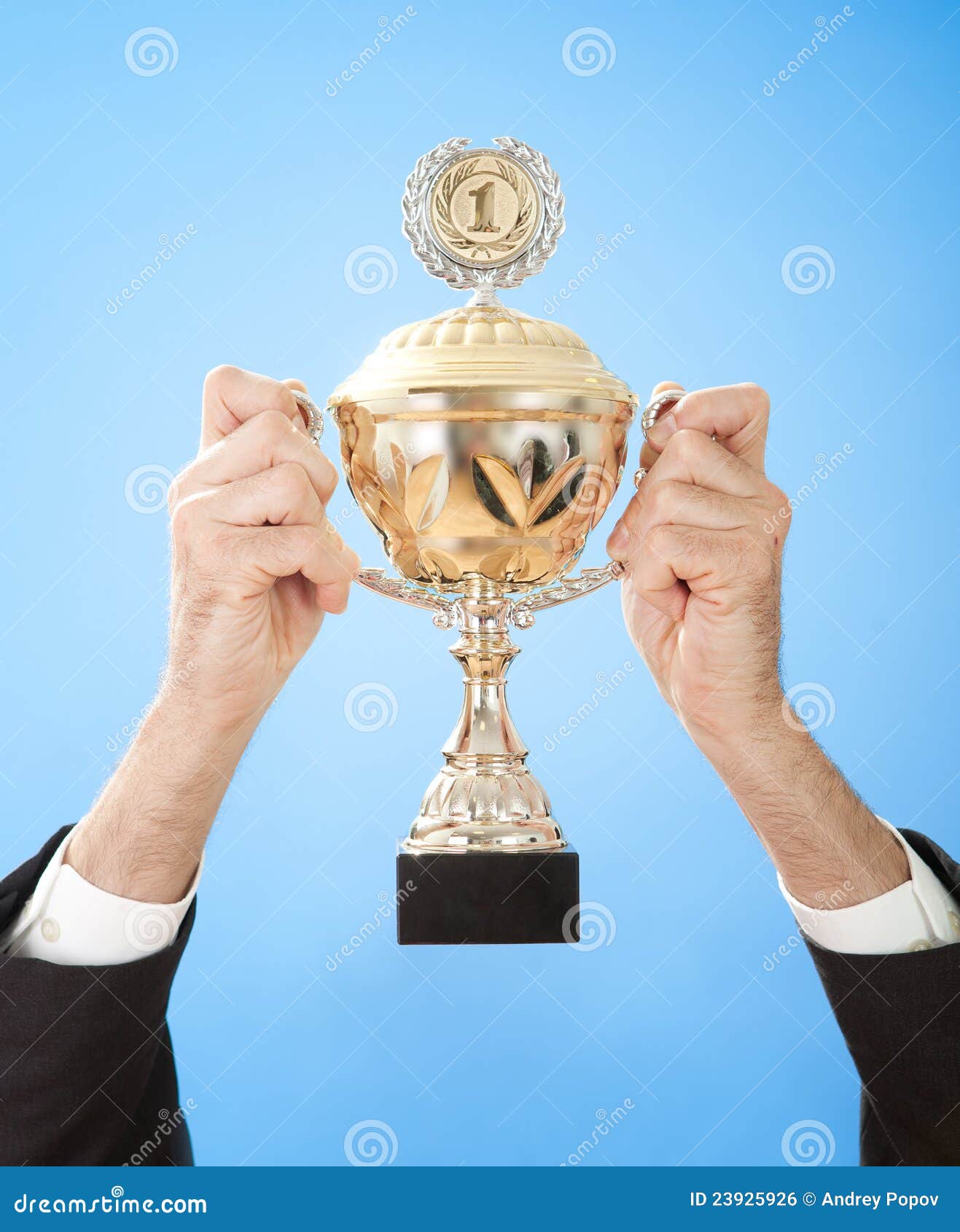 Handen Die Een Trofee Houden Stock Foto - Image of mens, vreugde: 23925926