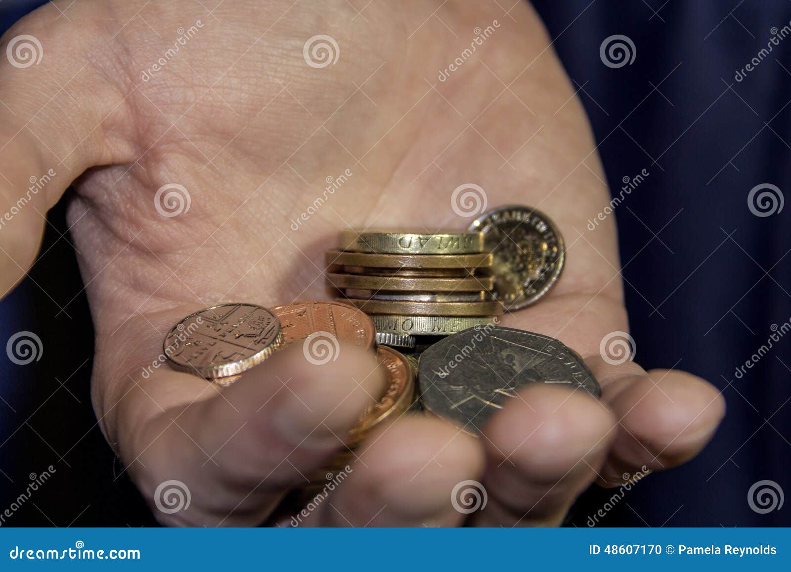 Handful of Change stock photo. Image of hand, coins, holding - 48607170