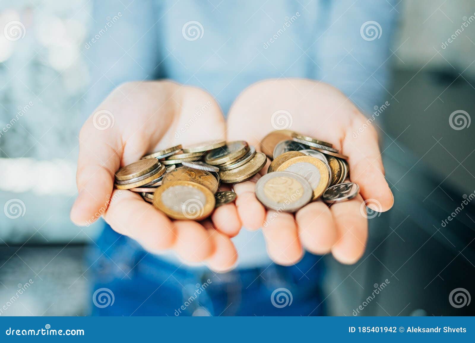 A Handful of Coins in Female Hands Stock Photo - Image of collection ...