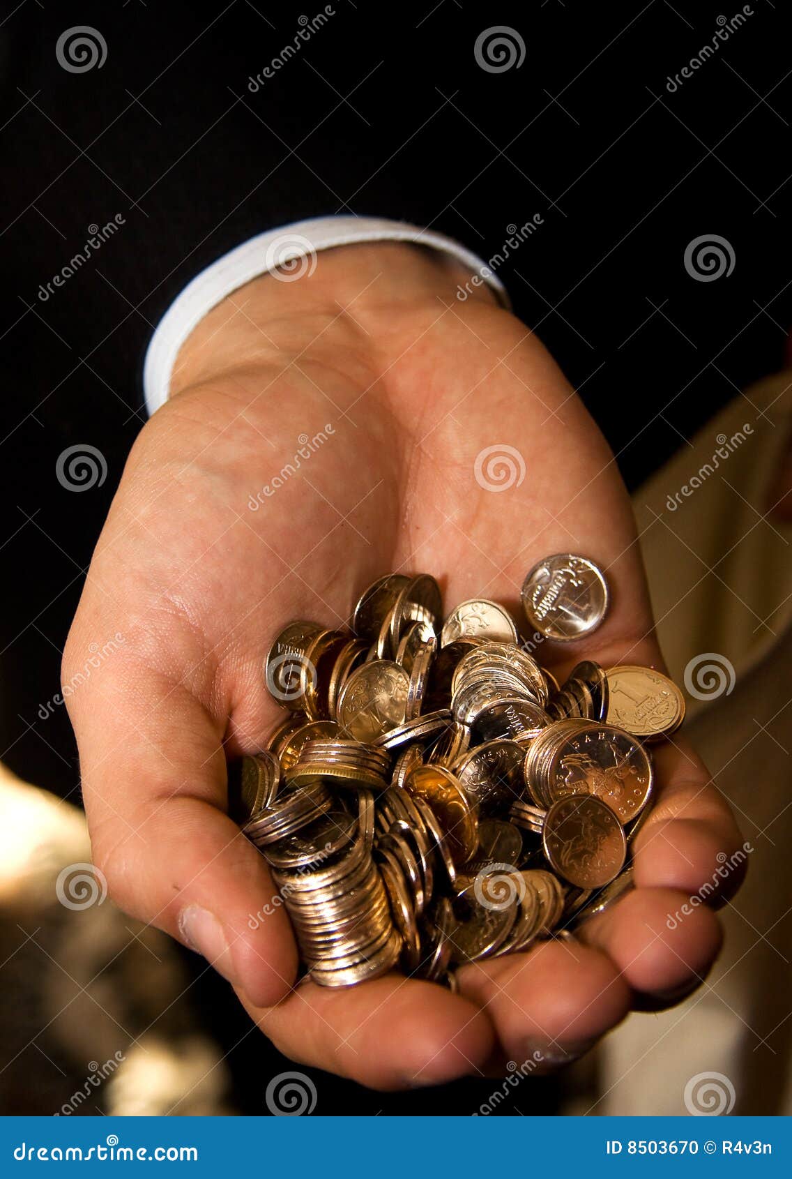 Handful of Coins in the Palm Stock Photo - Image of charity, treasure ...